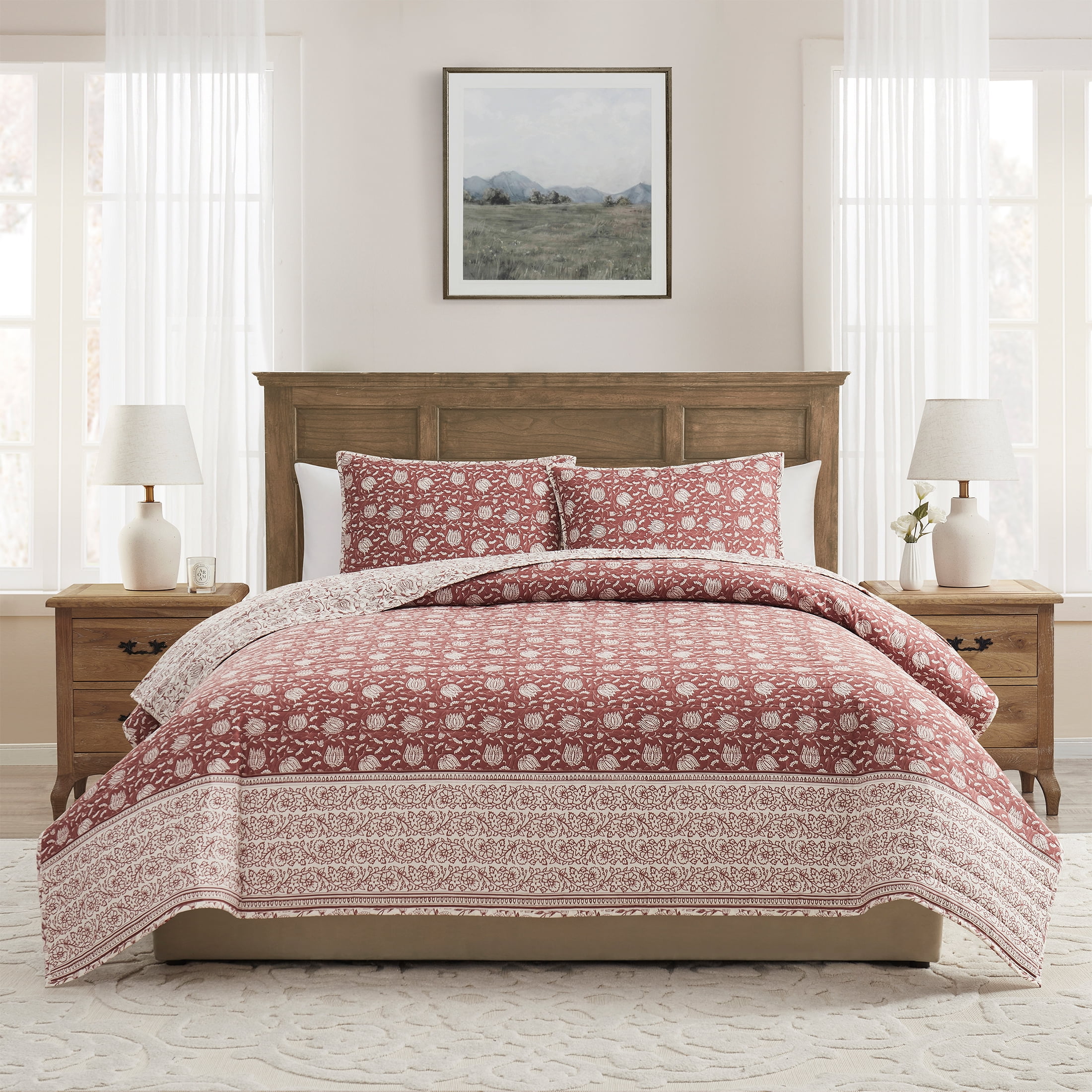 My Texas House Arden 3-Piece Dusty Mauve Floral Quilt Set, King ...