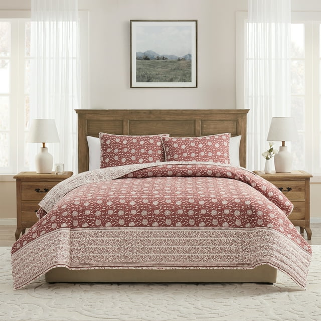 My Texas House Arden 3-Piece Dusty Mauve Floral Quilt Set, King ...
