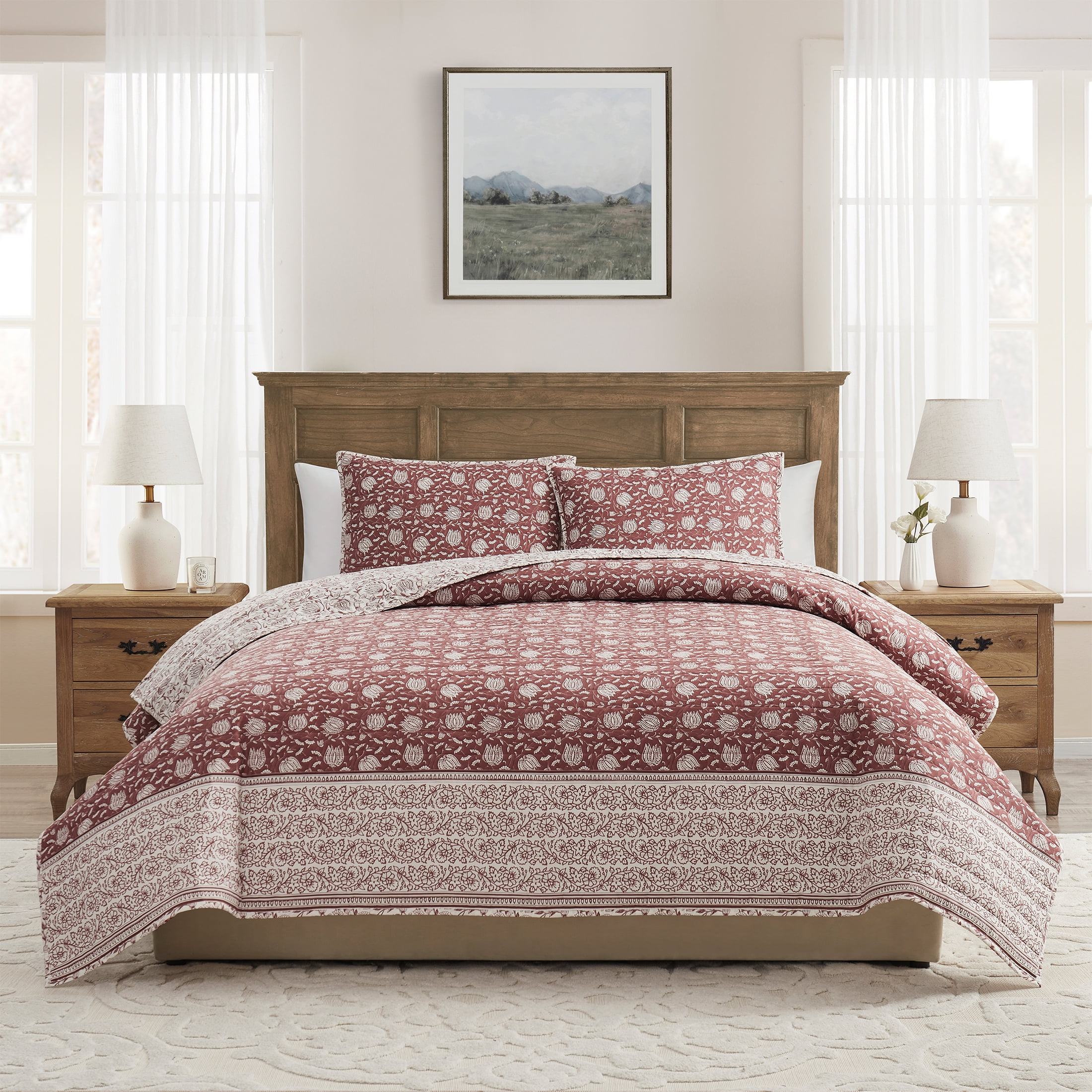 My Texas House Arden Adult 3-Piece Dusty Mauve Floral Quilt Set, King ...