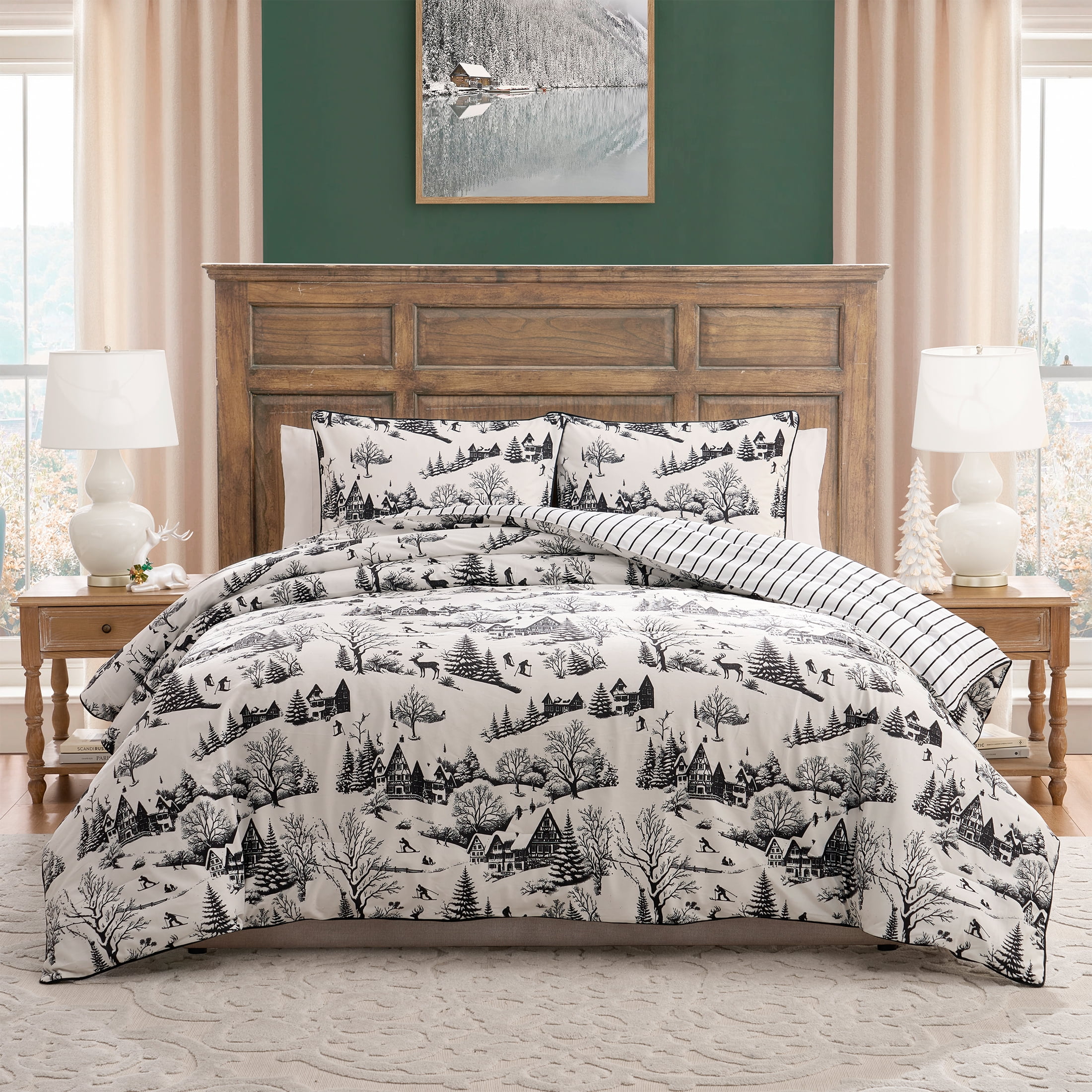 My Texas House Aurora 3-Piece Black Toile Velvet Adult Comforter Set ...