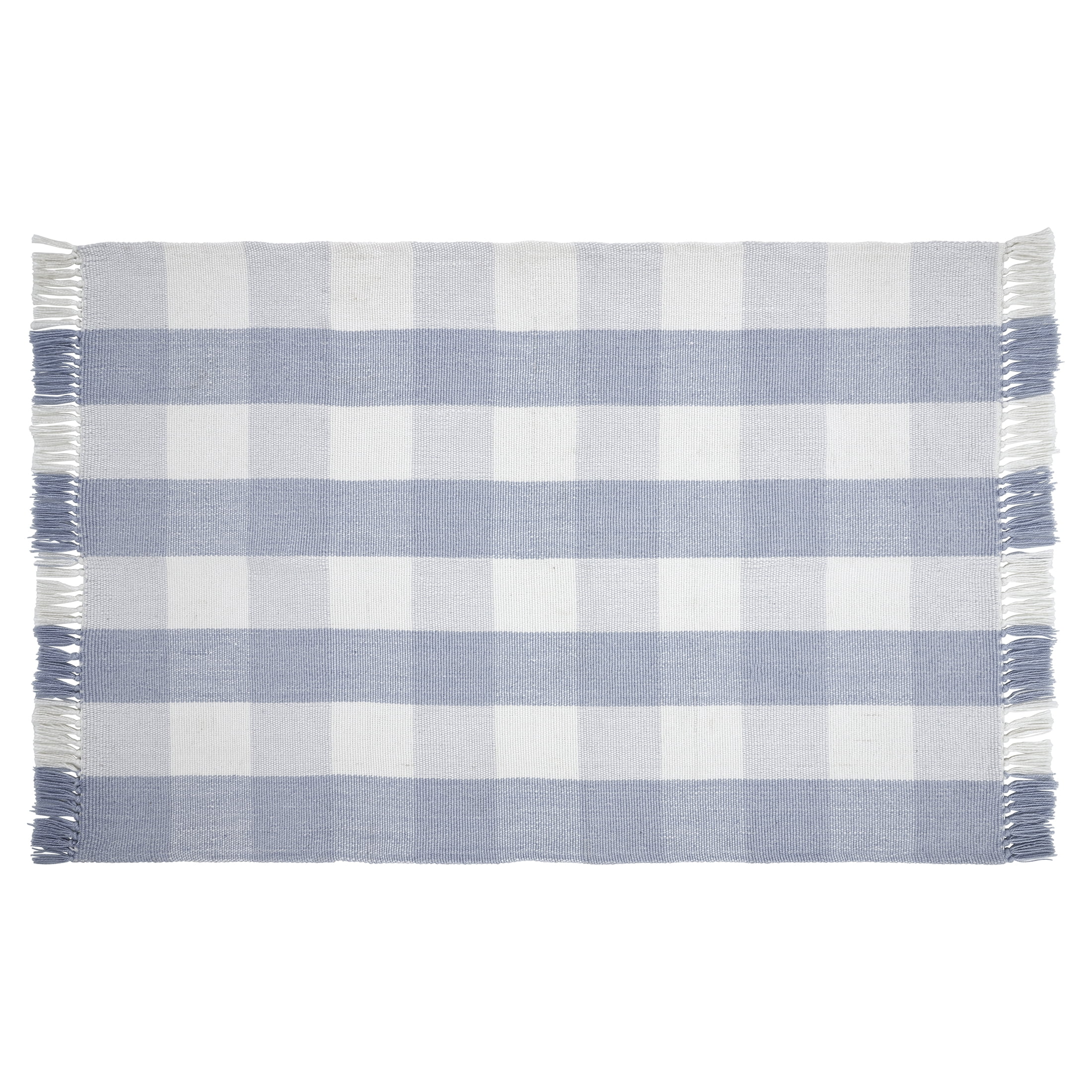 My Texas House Blue Gingham Fringe Indoor/Outdoor Layering Rug, 38" x ...