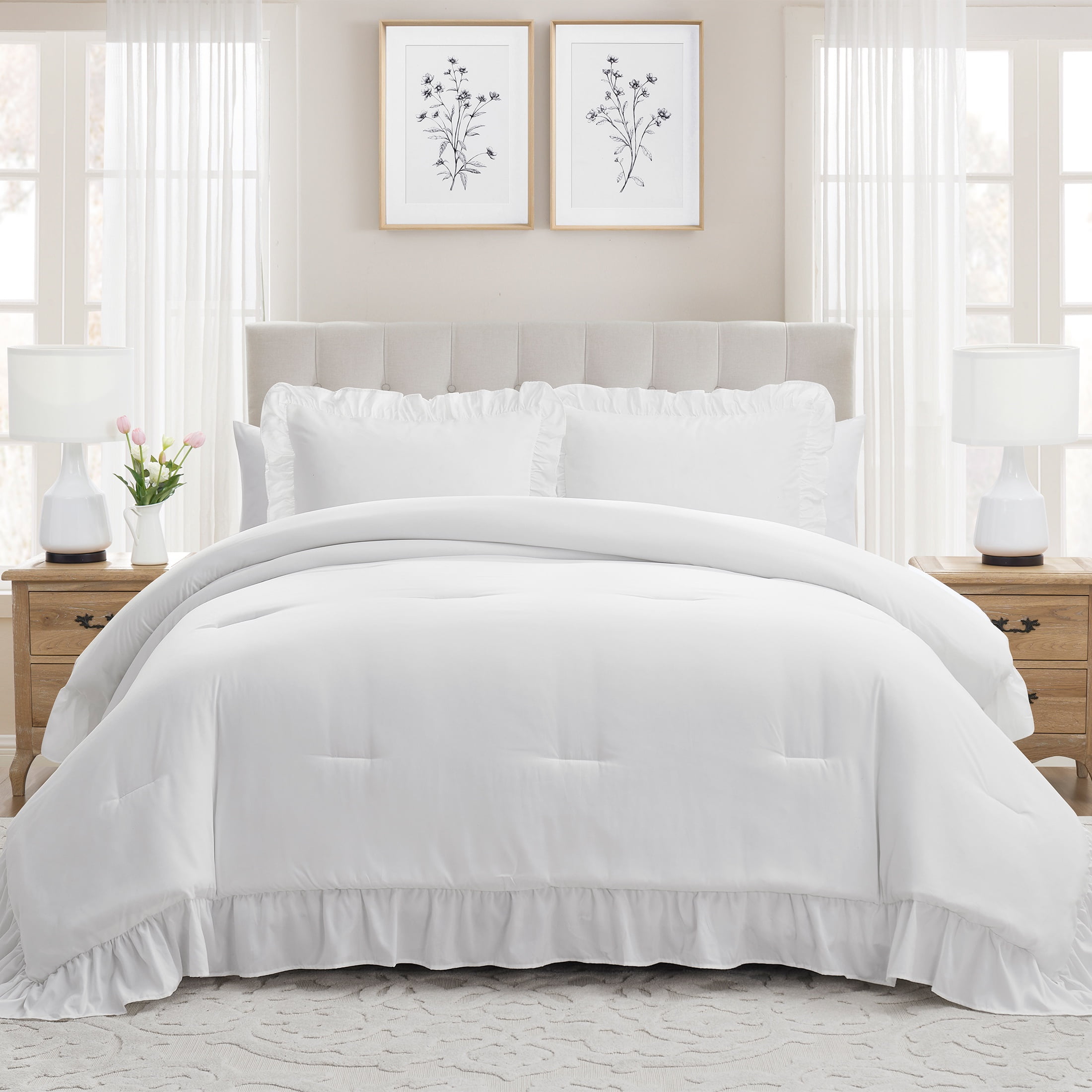 My Texas House Delphine 3-Piece Bright White Ruffle Comforter Set, Full ...