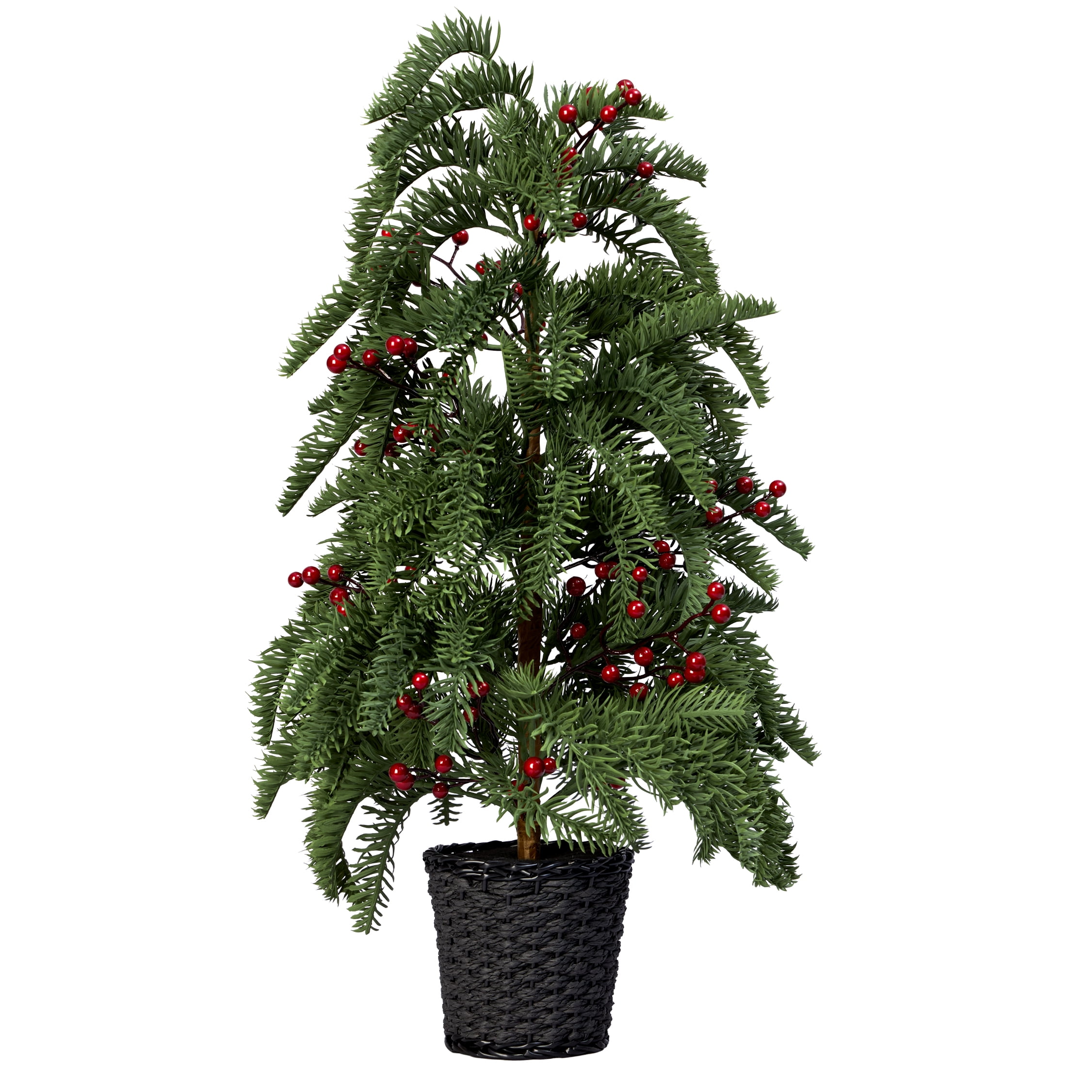 My Texas House Downswept Pine Tree with Red Berries Decoration, 24 in ...
