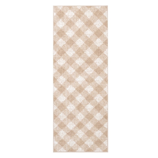My Texas House Elmhurst 2x56 Runner Beige Plaid Durable Quality Area Rug - Walmart.com