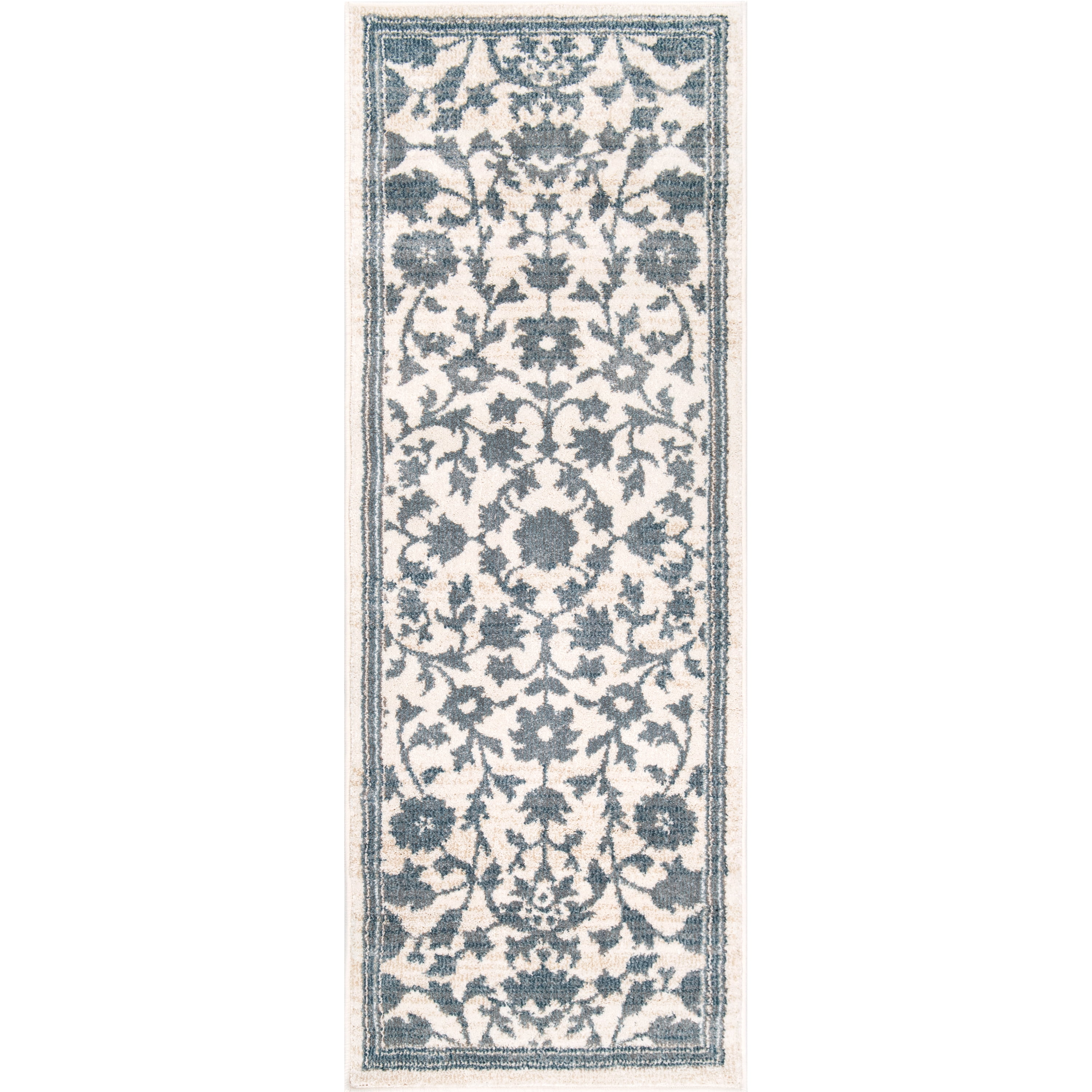 My Texas House Estelle 2' x 5'6" White Blue Floral Indoor Area Rug ...