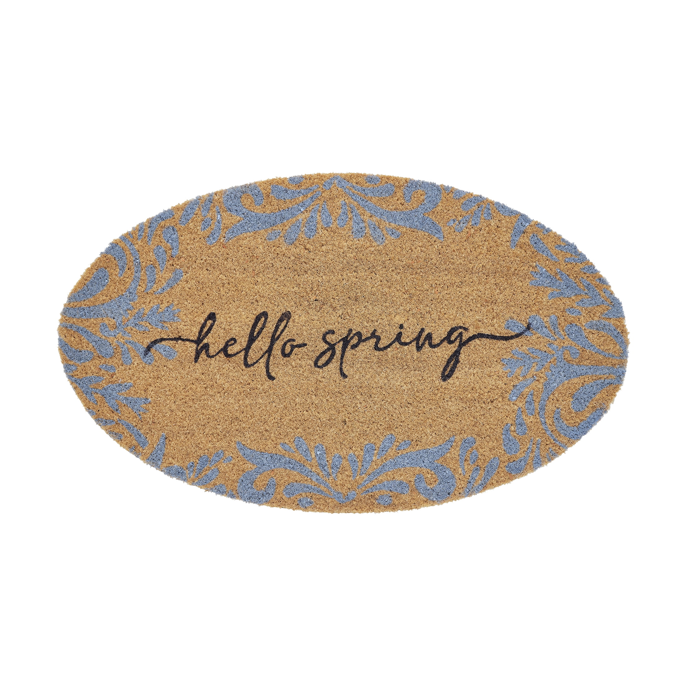 My Texas House Hello Spring Blue Oval Outdoor Coir Doormat, 18" x 30 ...