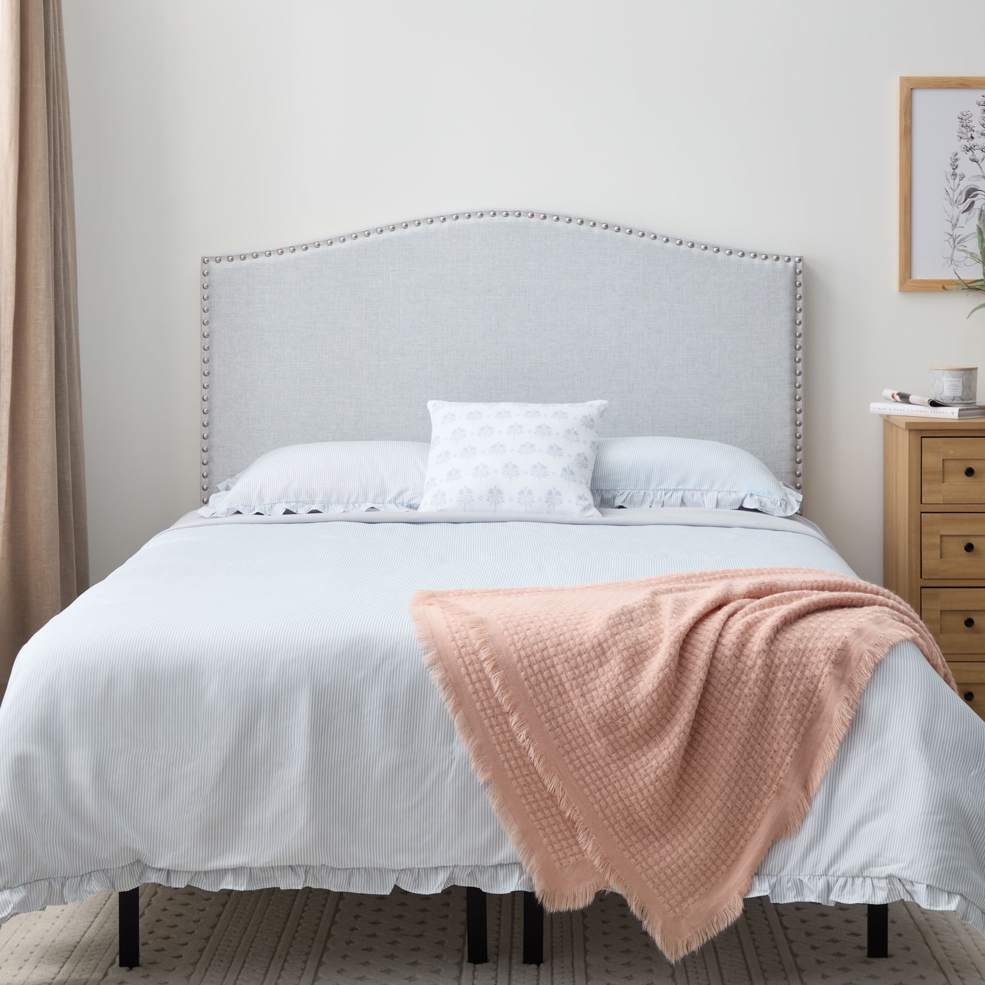 My Texas House Kennedy Nailhead Trim Curved Upholstered Headboard, Full ...