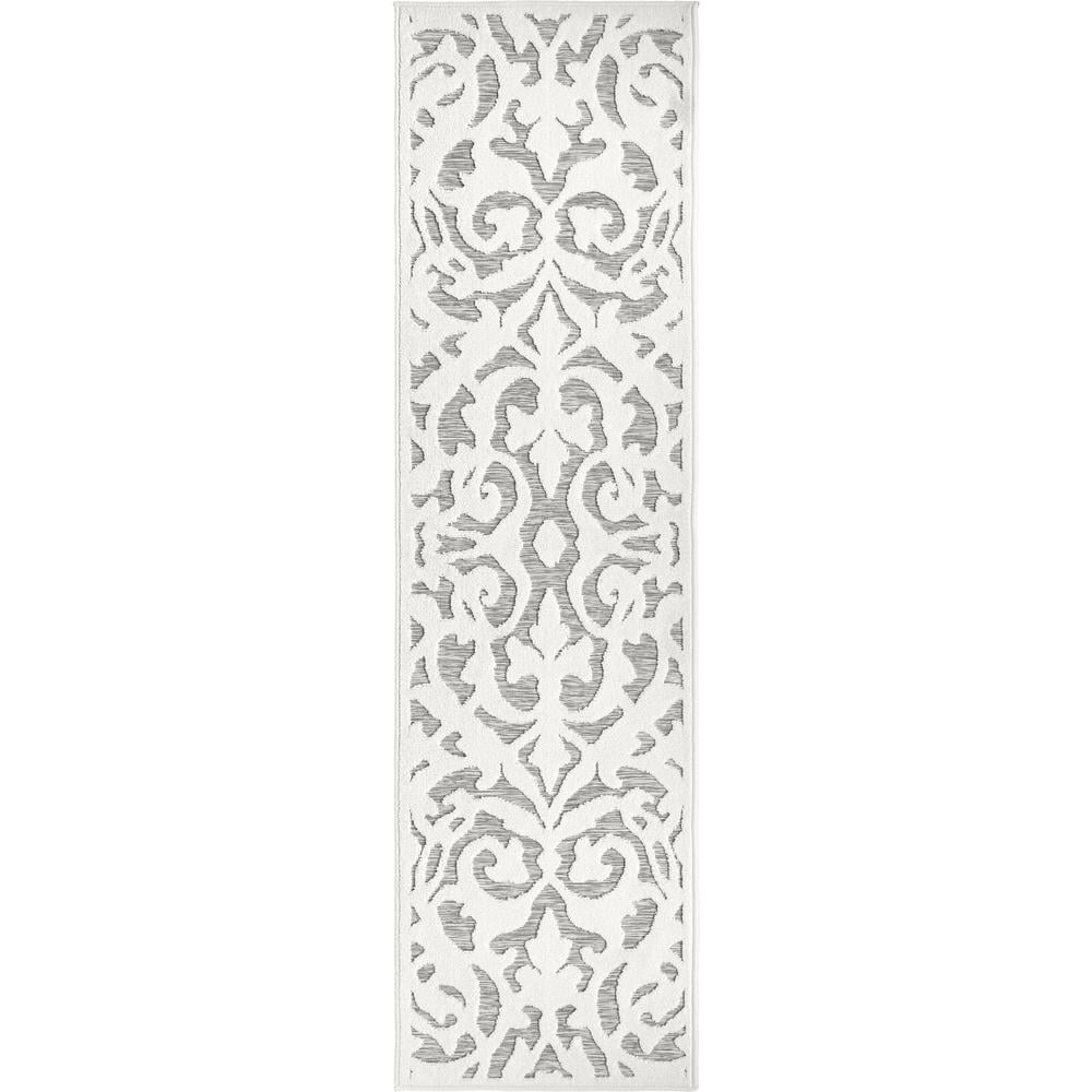 My Texas House Lady Bird 2'2" X 8' Runner Gray Damask Outdoor Rug ...