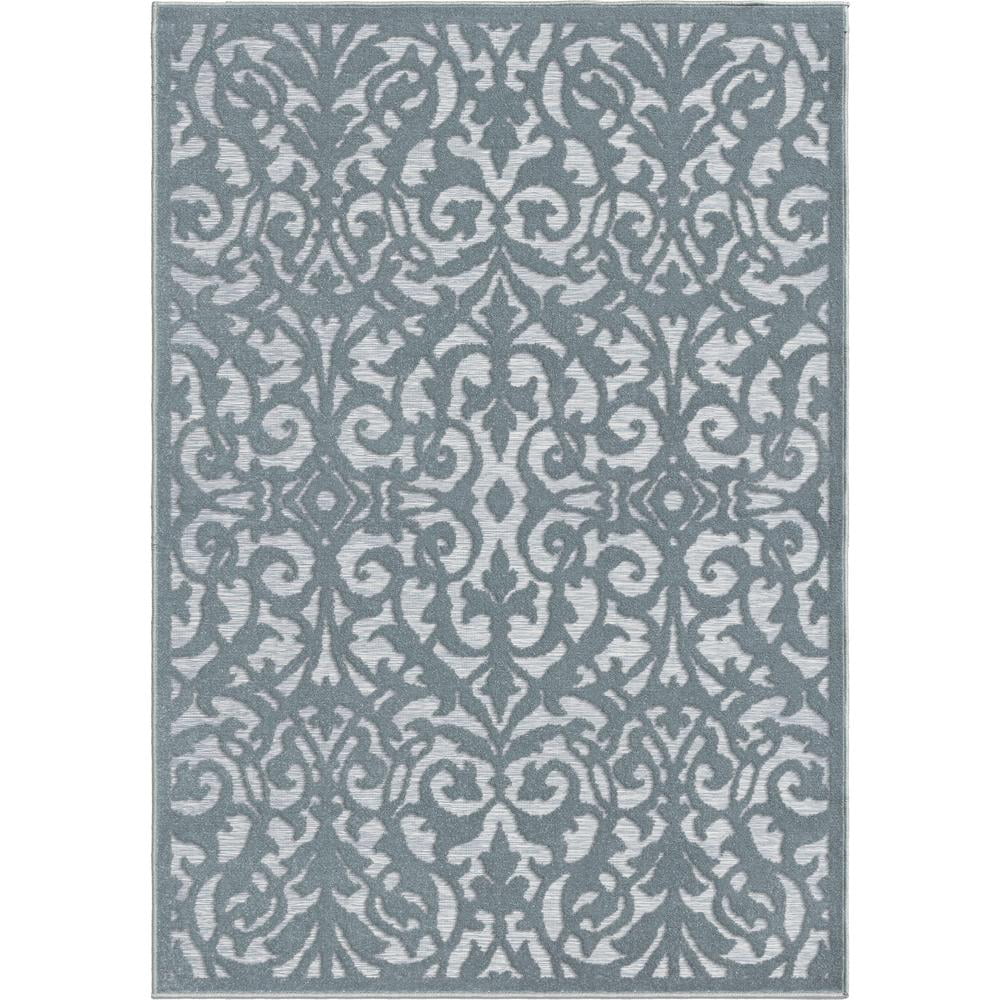 My Texas House Lady Bird 5'2" X 7'6" Harbor Blue Damask Outdoor Rug ...