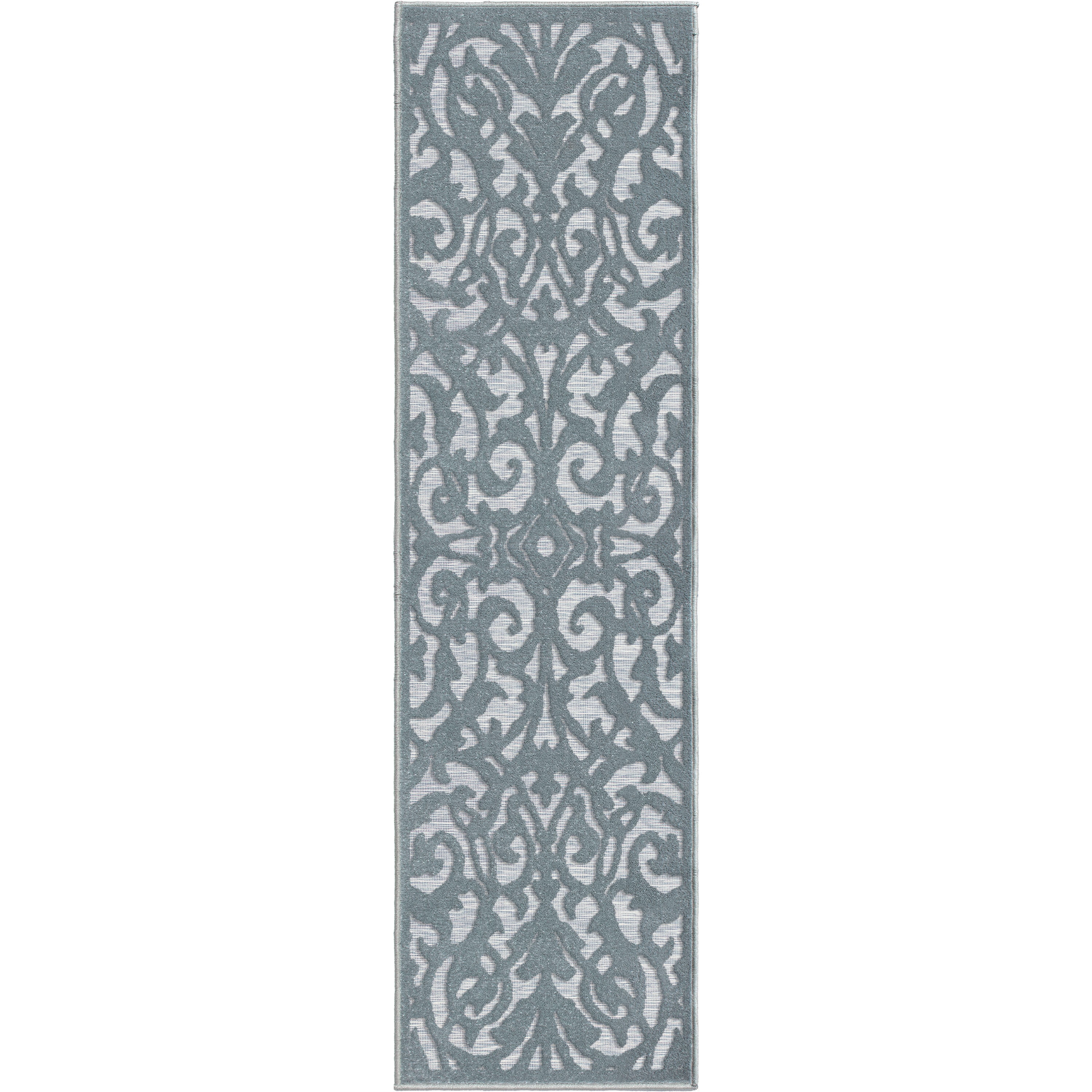 My Texas House Lady Bird 1'1" X 17' Runner Harbor Blue Damask Outdoor ...