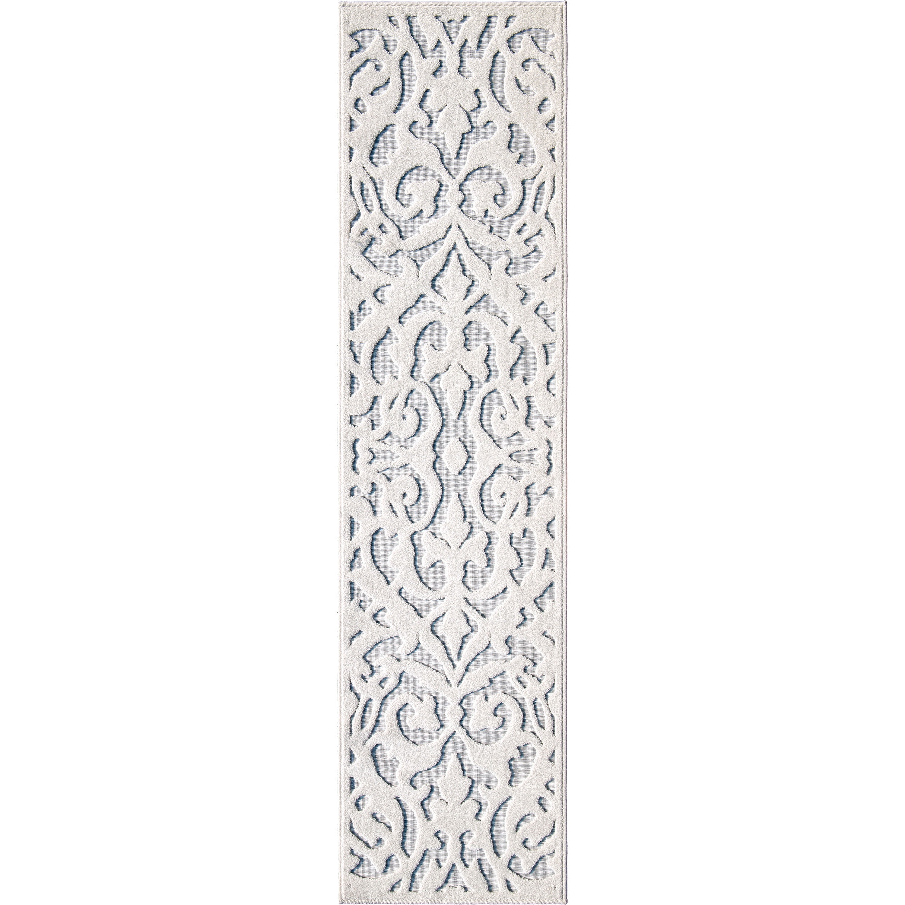 My Texas House Lady Bird 1'1" X 18' Runner Natural Blue Damask Outdoor ...