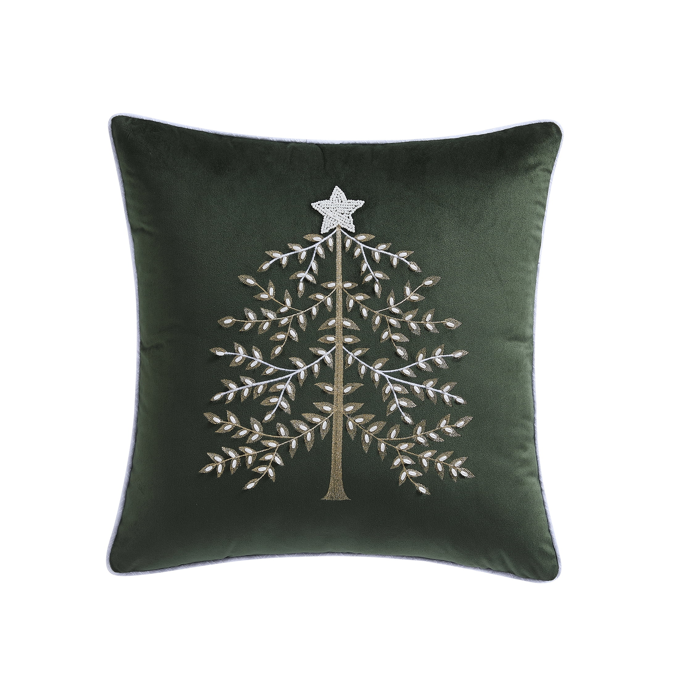 My Texas House Margaret Green Velvet Embellished Christmas Tree Pillow ...