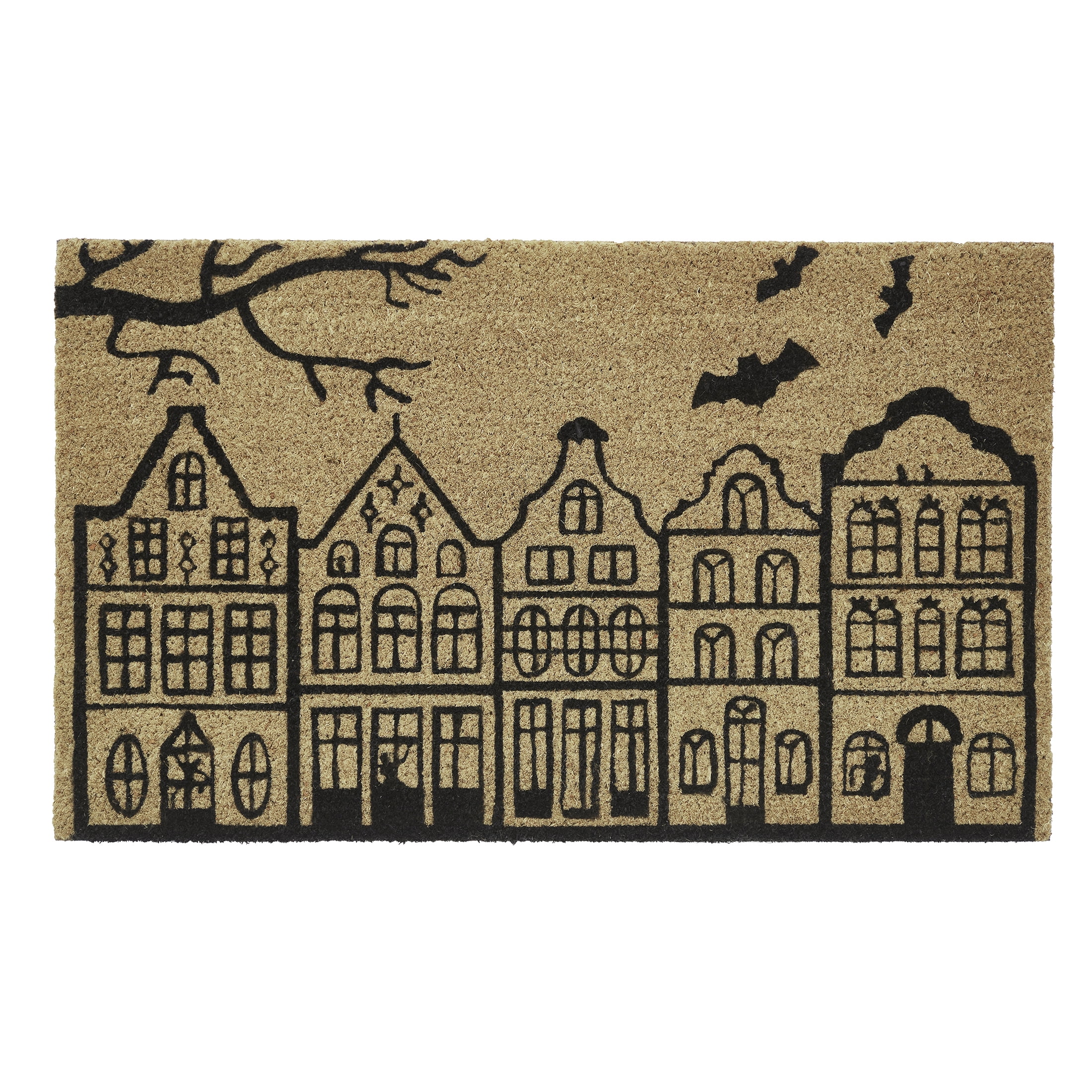 My Texas House Natural/Black Bats Halloween Outdoor Coir Doormat, 18" x ...