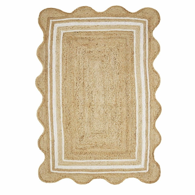 My Texas House Natural/White Scallop Jute with Border Area Rug, 4' x 6 ...