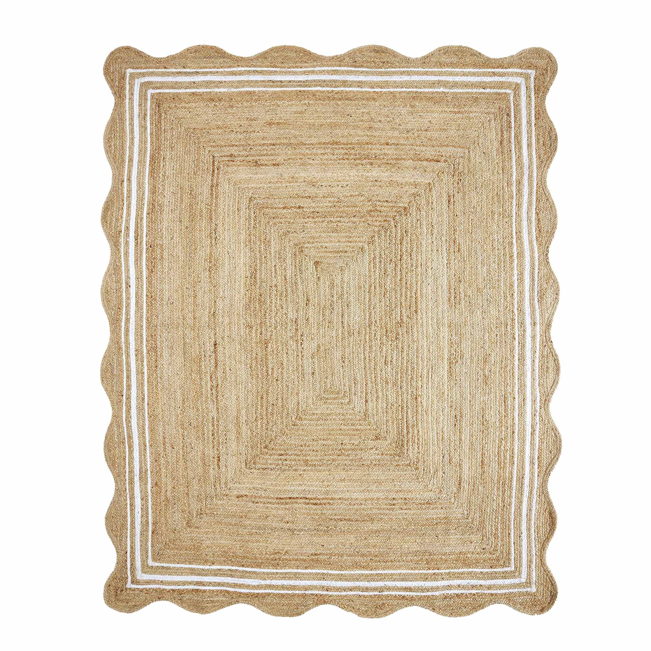 My Texas House Natural/White Scallop Jute with Border Area Rug, 9' x 12 ...
