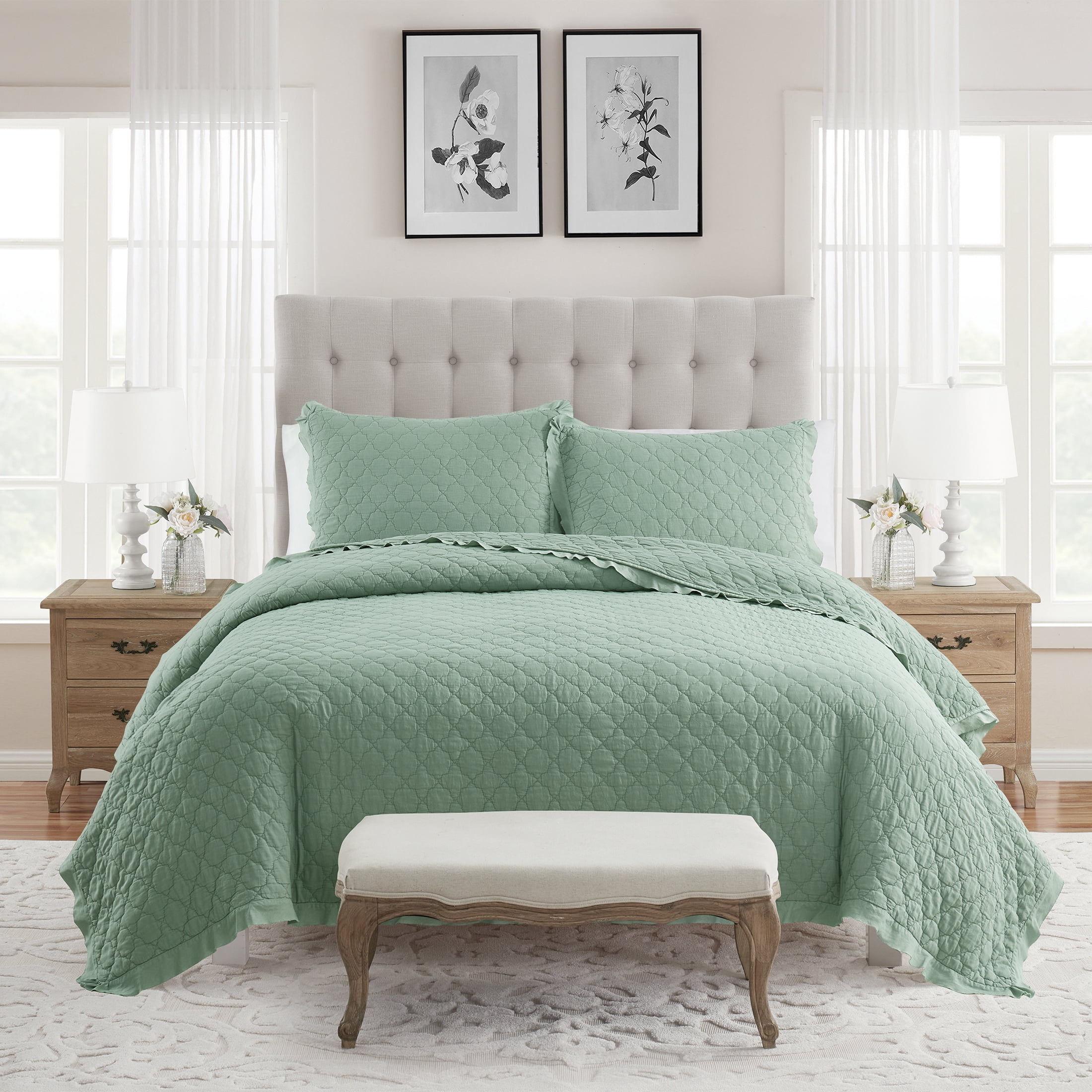 My Texas House Penelope Iceberg Green Adult 3-Piece Quilt Set, King ...