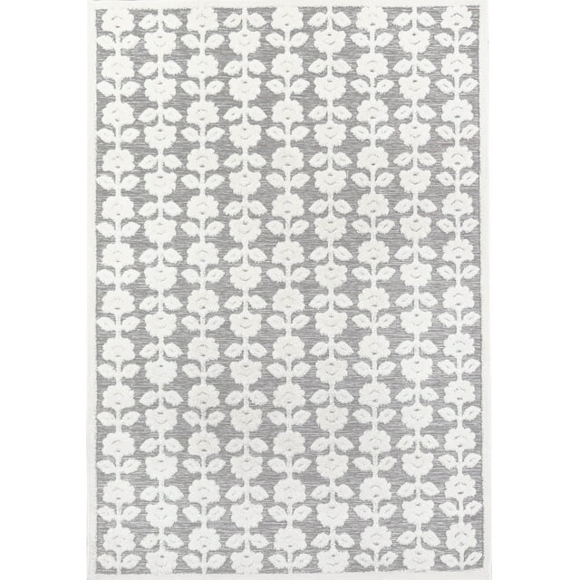 My Texas House Poppy 9' x 12' Grey Floral Indoor/Outdoor Area Rug ...