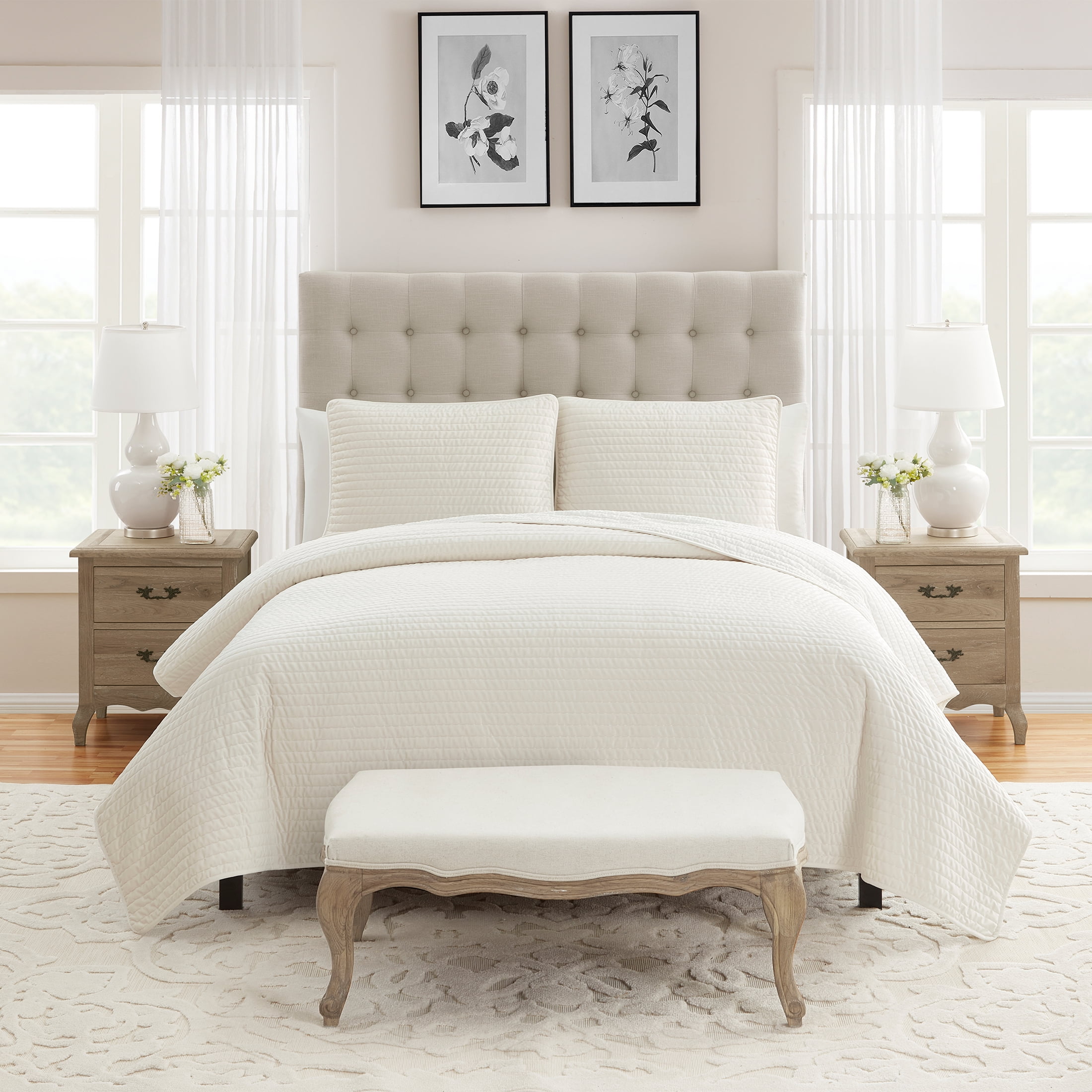 My Texas House Quinn Coconut Milk Pick Stitch Stripe Velvet 3-Piece ...