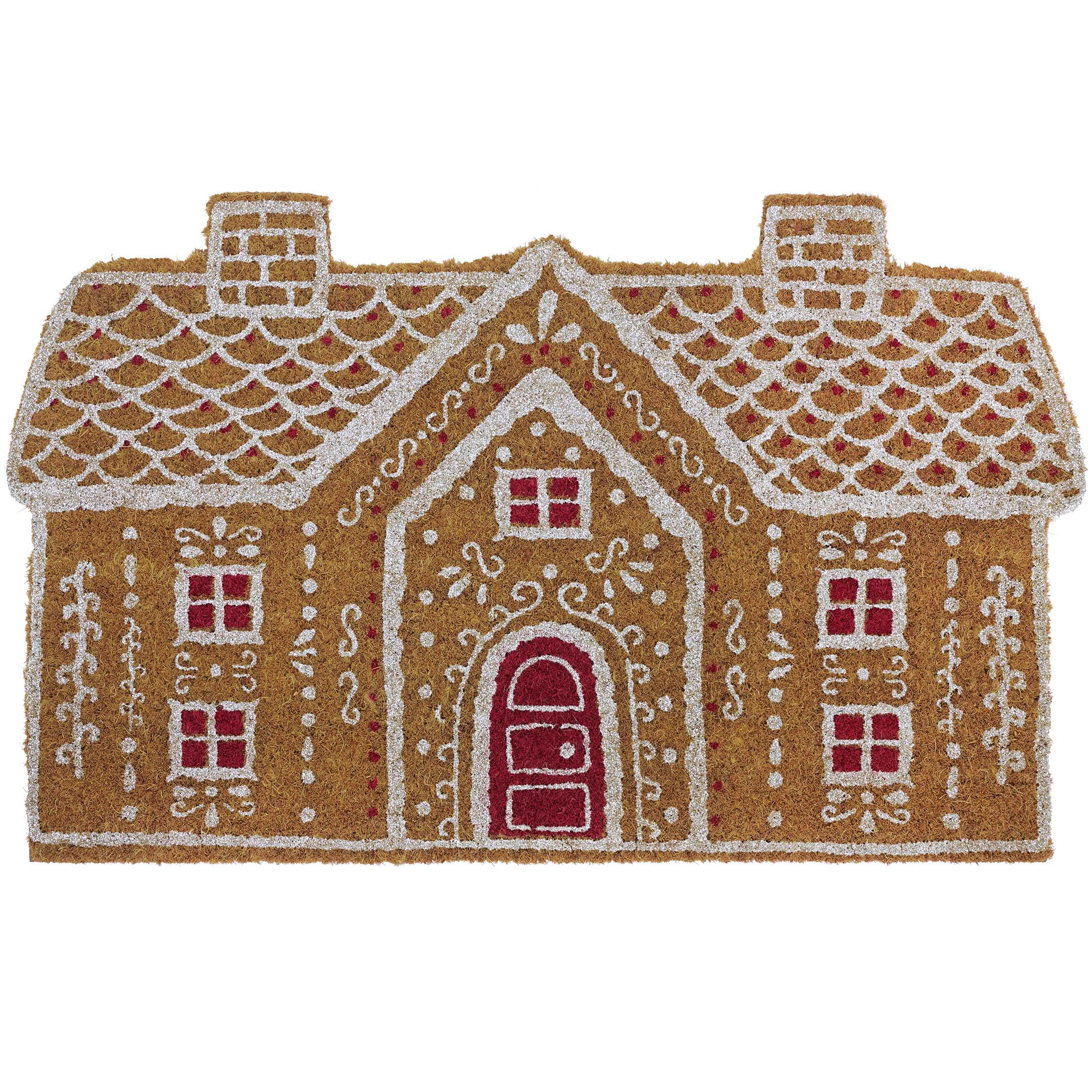 My Texas House Red GLITTER Gingerbread Coir Holiday Outdoor Doormat, 18 ...