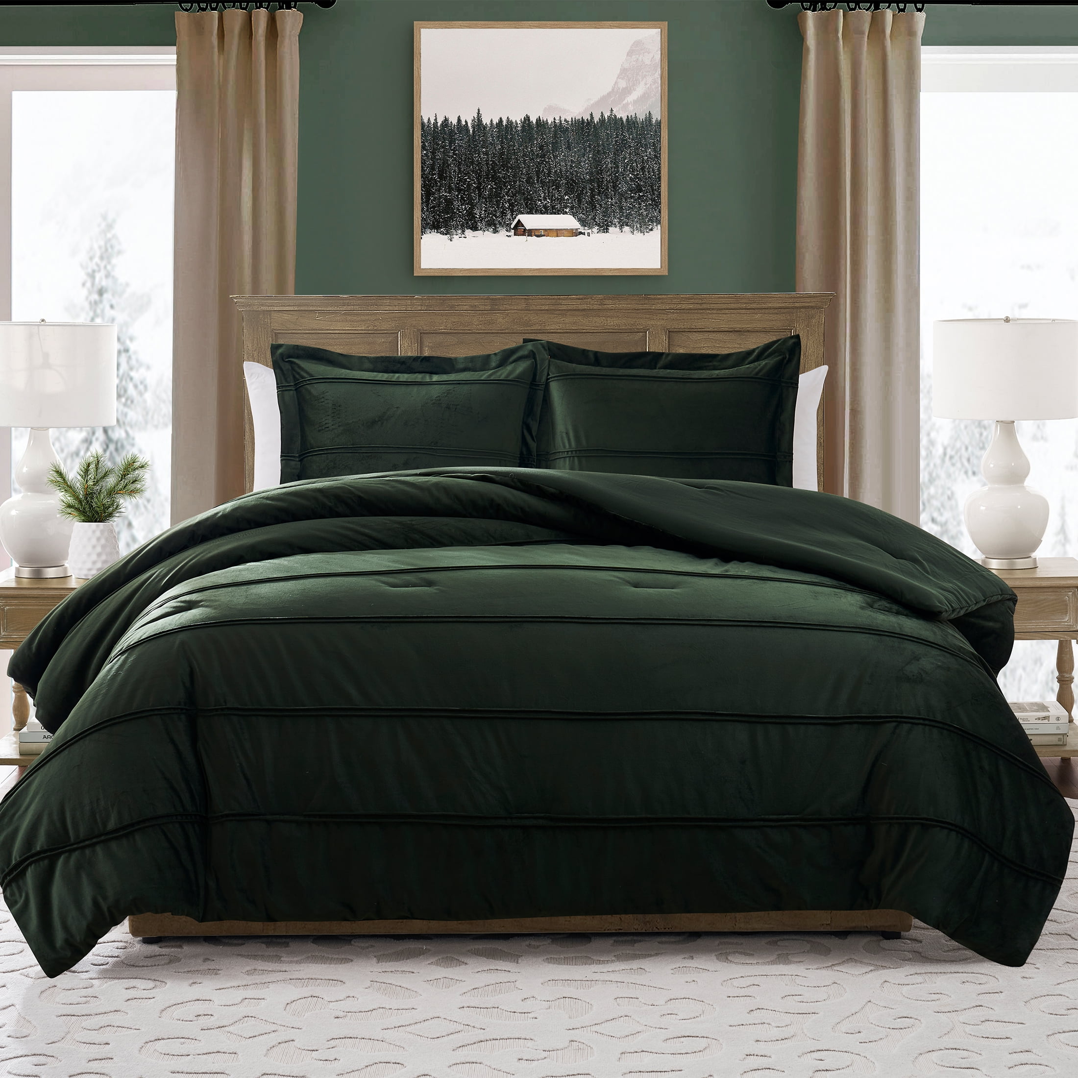 My Texas House Rosalinn 2-Piece Green Velvet Comforter Set, Twin/Twin ...