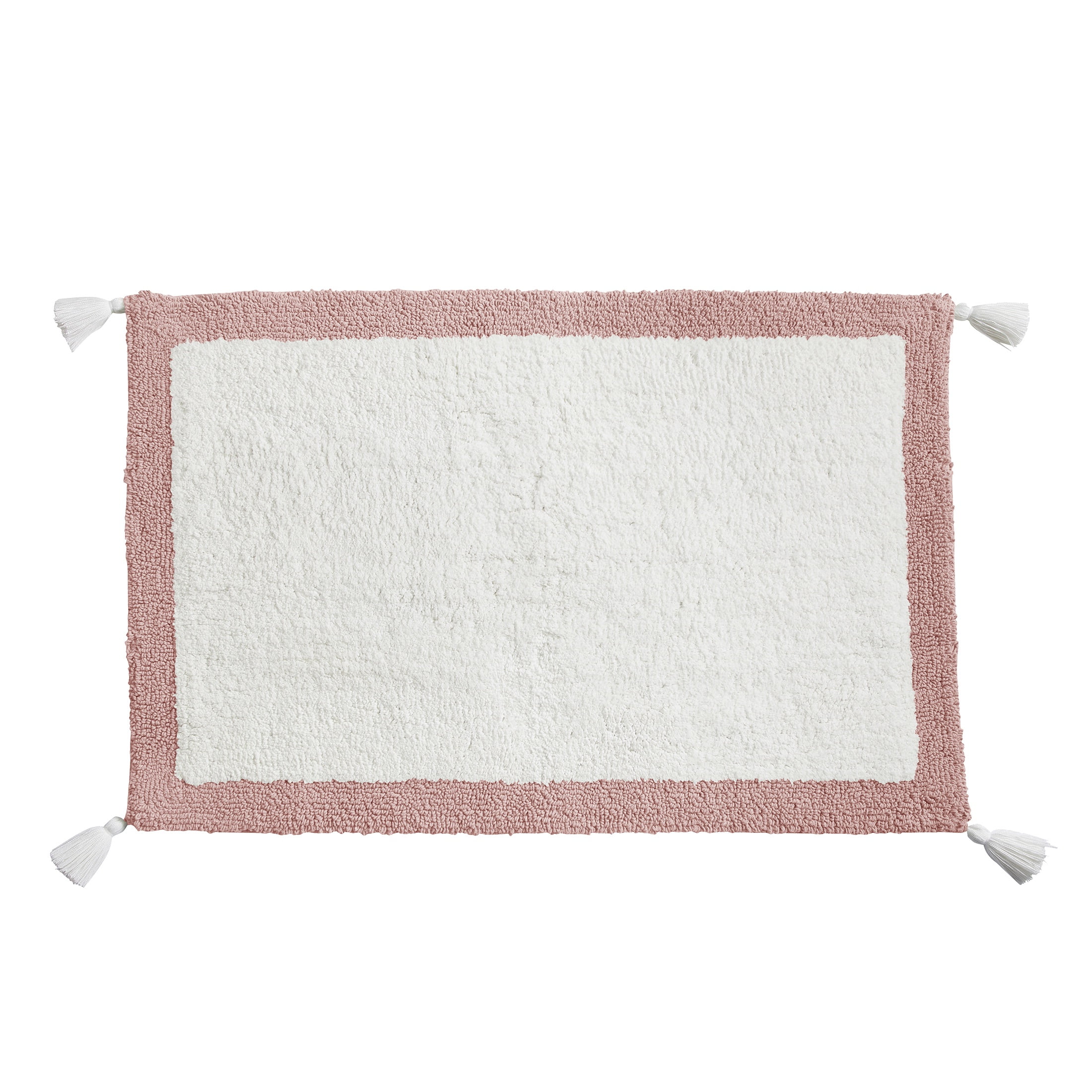 My Texas House Rose Pink Border Cotton Bath Rug with Tassels, 20 x 30 ...