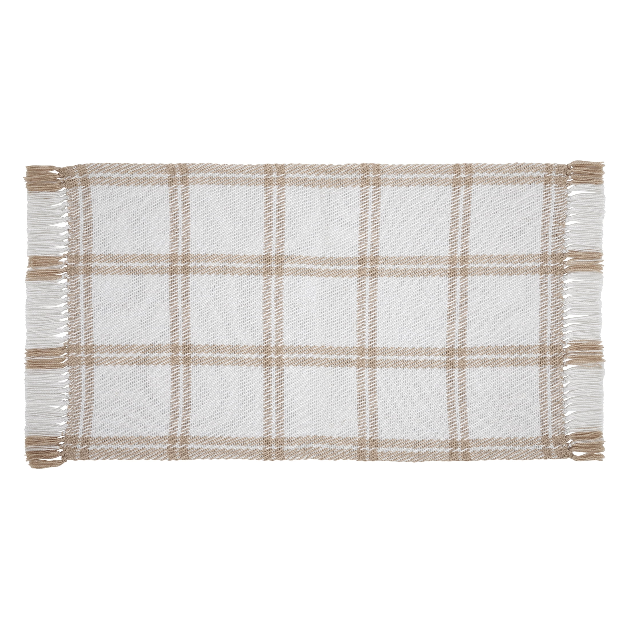 My Texas House Tan Check Fringe Indoor/Outdoor Layering Rug, 24" x 38 ...