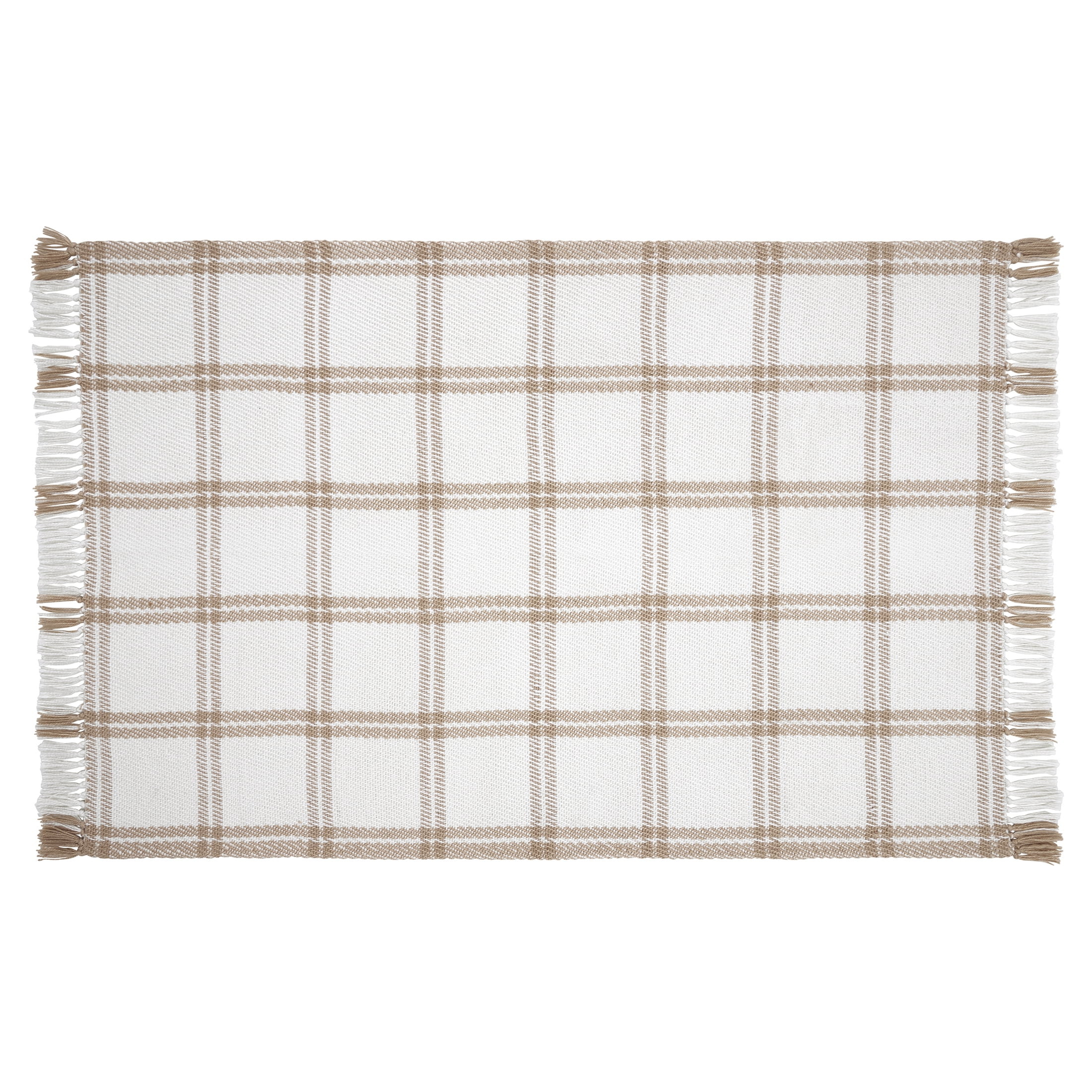 My Texas House Tan Check Fringe Indoor/Outdoor Layering Rug, 38" x 58 ...
