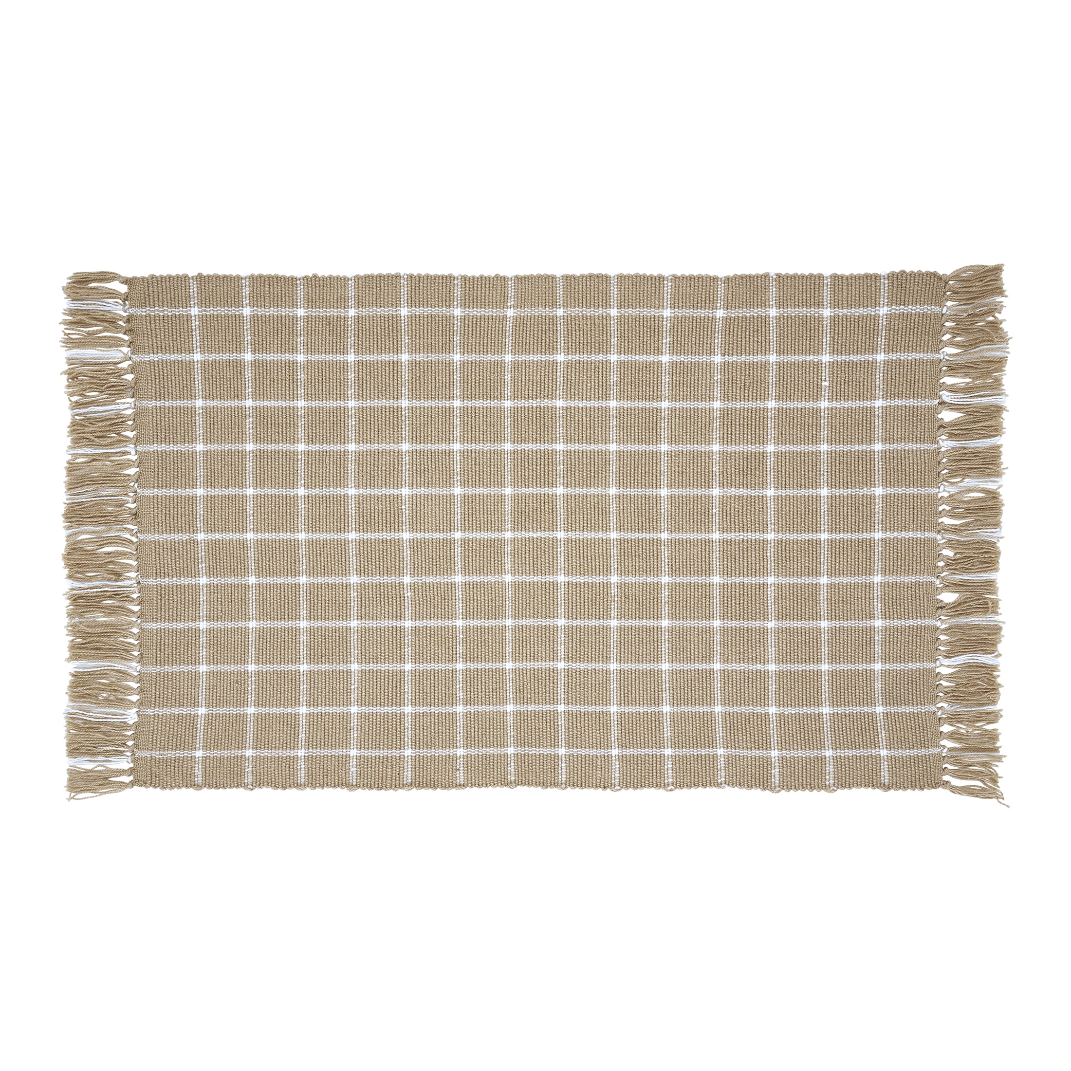 My Texas House Tan Windowpane Fringe Indoor/Outdoor Layering Rug, 24" x ...