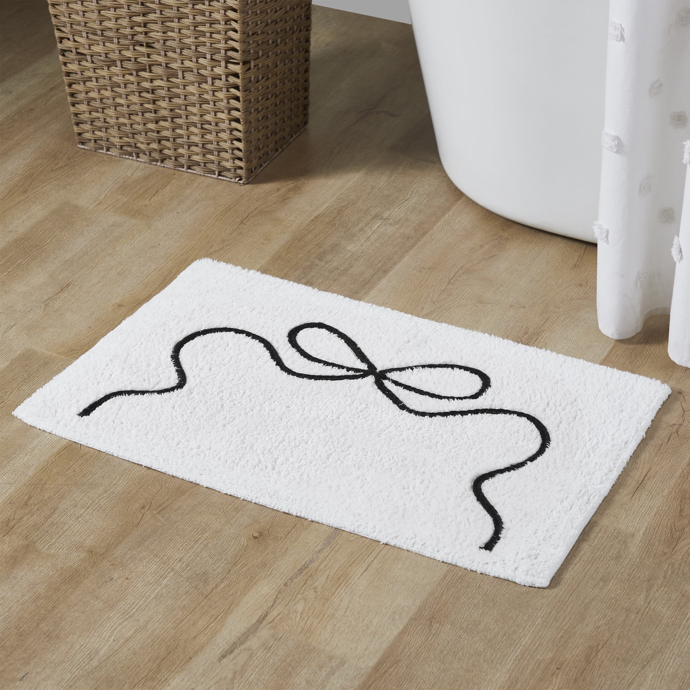 My Texas House White/Black Ribbon Cotton Bath Rug, 20" x 32" - Walmart.com