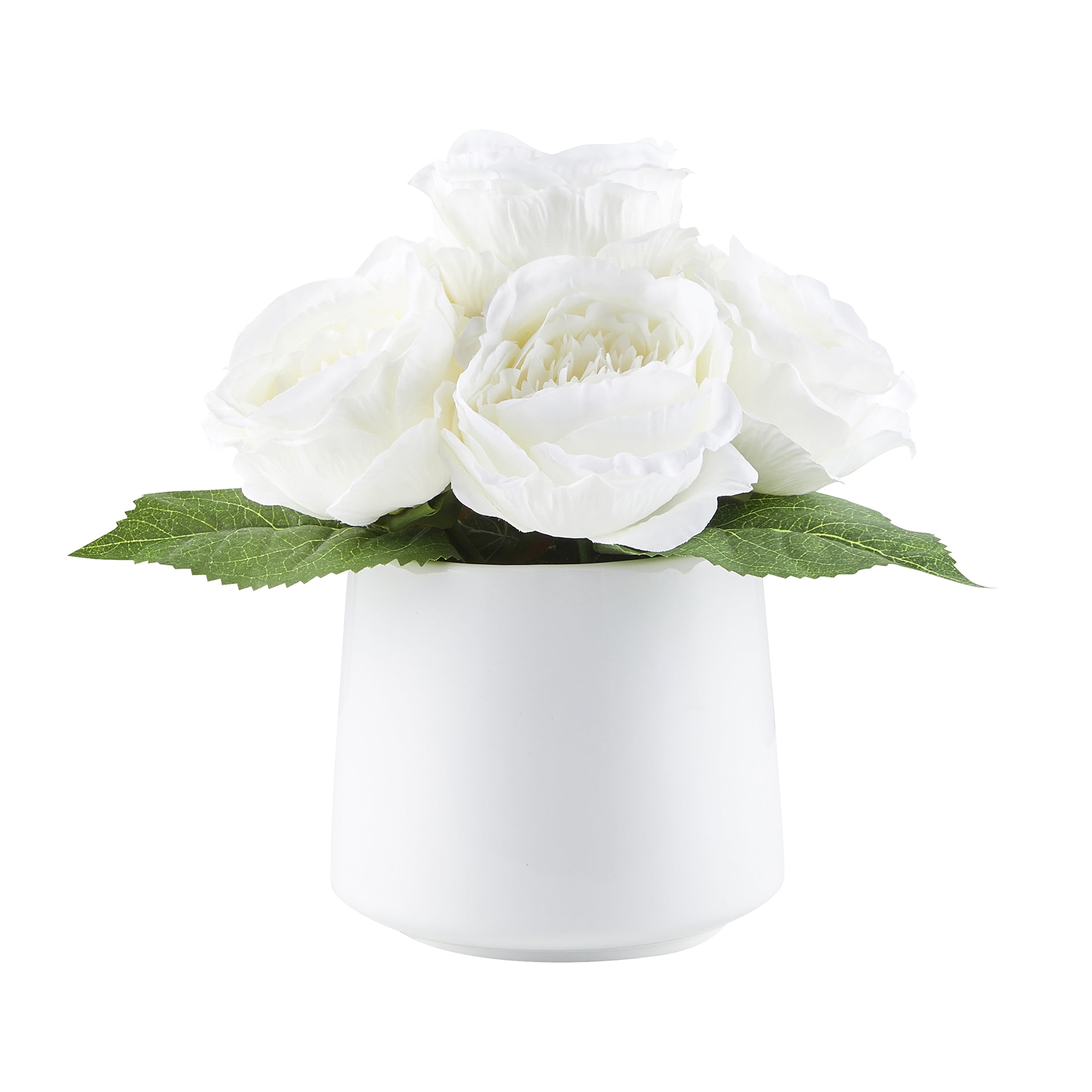 My Texas House White Faux Rose Floral in White Ceramic Vase, 13" Height ...