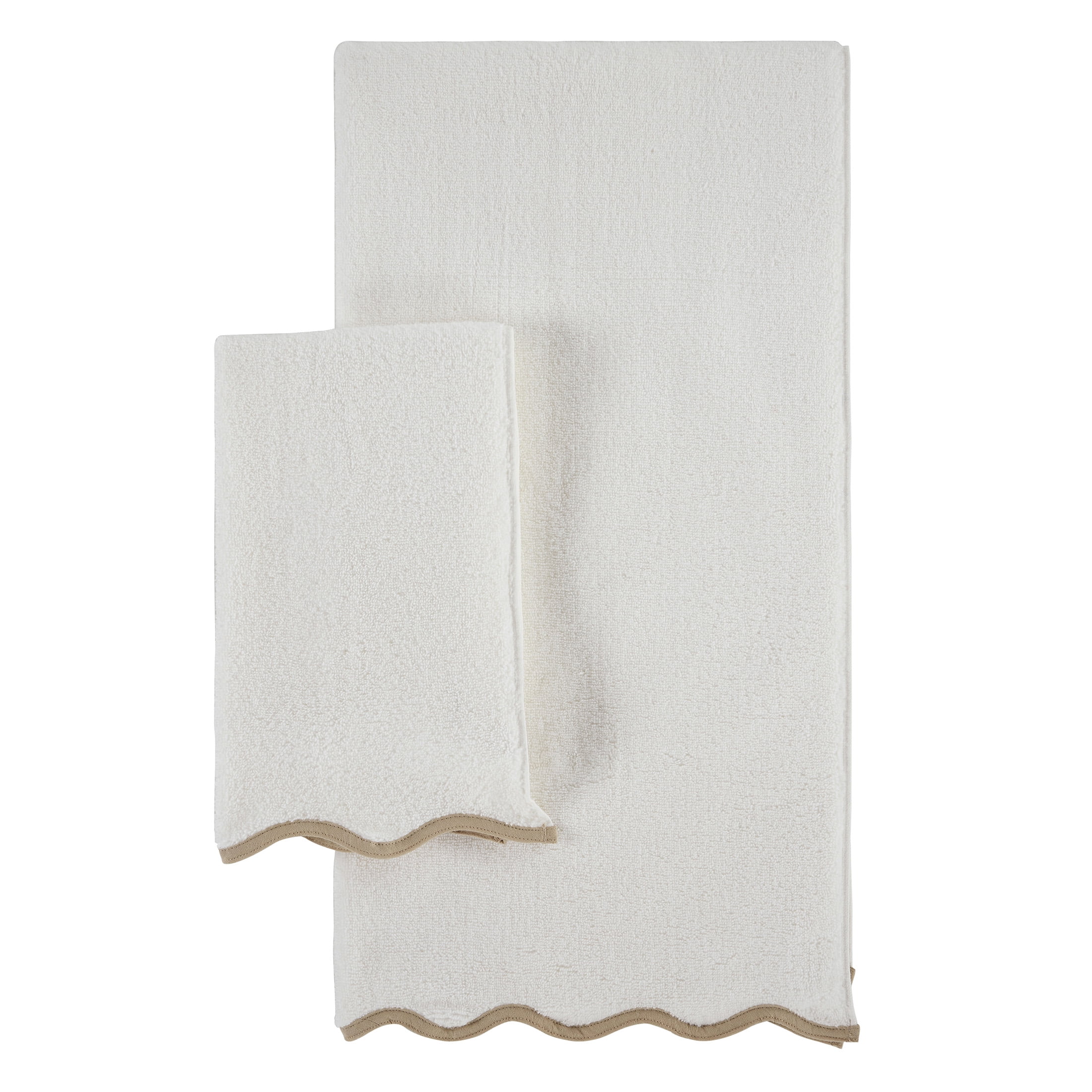 My Texas House Whitney Scallop Border Cotton Hand and Bath Towels, Ivory (2 Count) - Walmart.com
