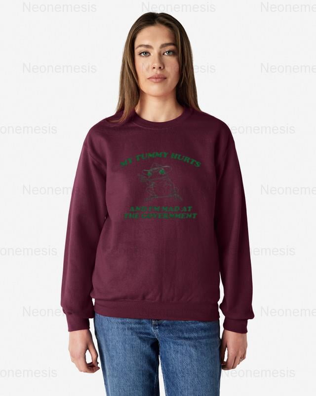My Tummy Hurts Im Mad At Government Funny Frog Meme Protest Sweatshirt ...