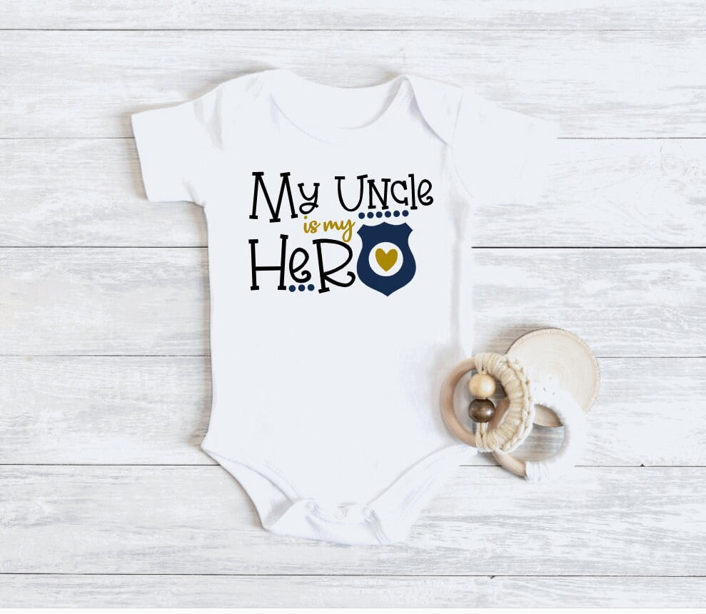 My Uncle Is My Hero, Police Officer Baby Outfit, Baby Shower Gift, Blue ...