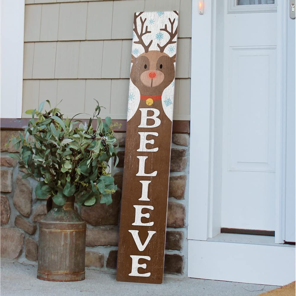 My Word! Believe w/ Christmas Reindeer Holiday Porch Board Welcome Sign ...