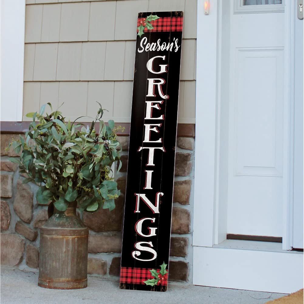 My Word! Seasons Greetings Black W/Holly Christmas Holiday Porch Board ...