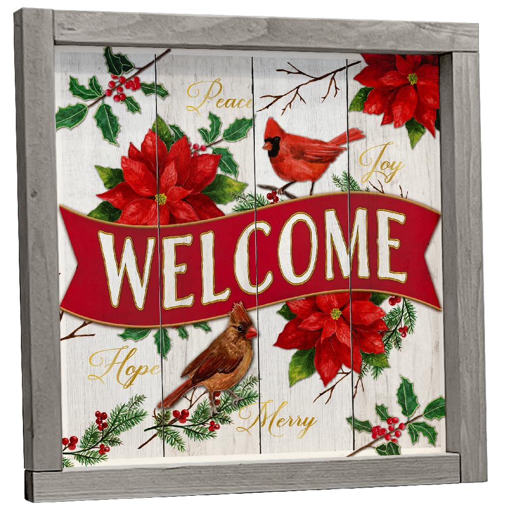 My Word! Welcome Cardinals & Poinsettia 12x12 Framed Christmas and ...