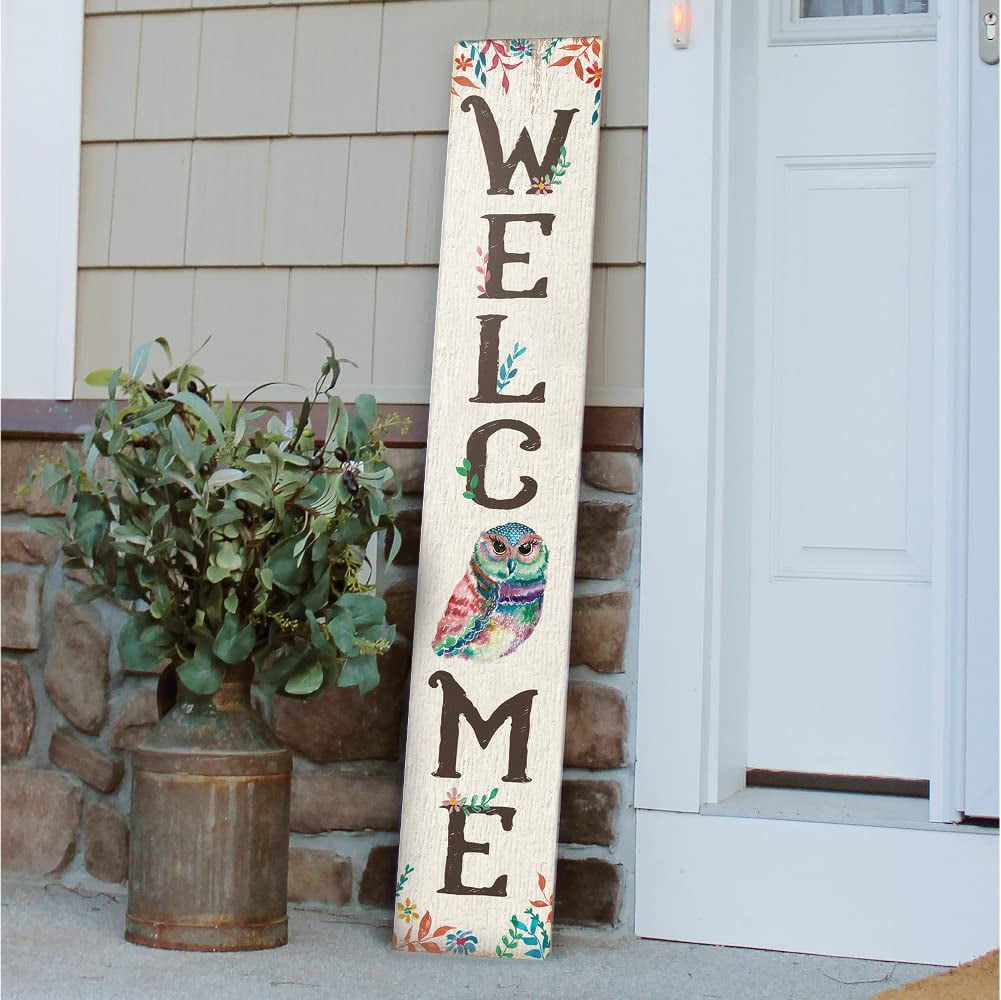 My Word! Welcome Owl Floral Porch Board Welcome Sign & Porch Leaner for ...