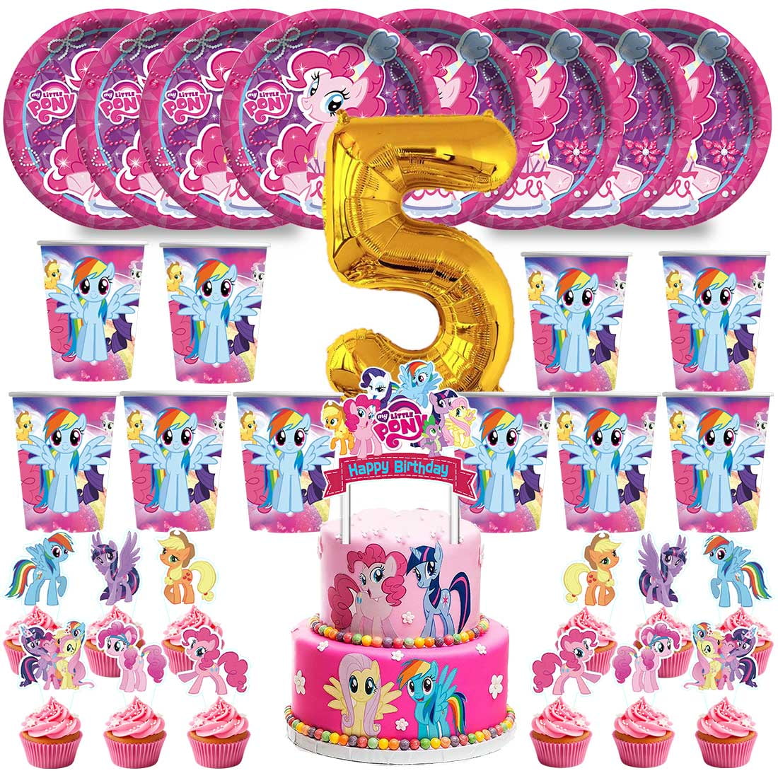 My little pony Birthday 5th Cups Party Supplies Plates Fans Decorations ...