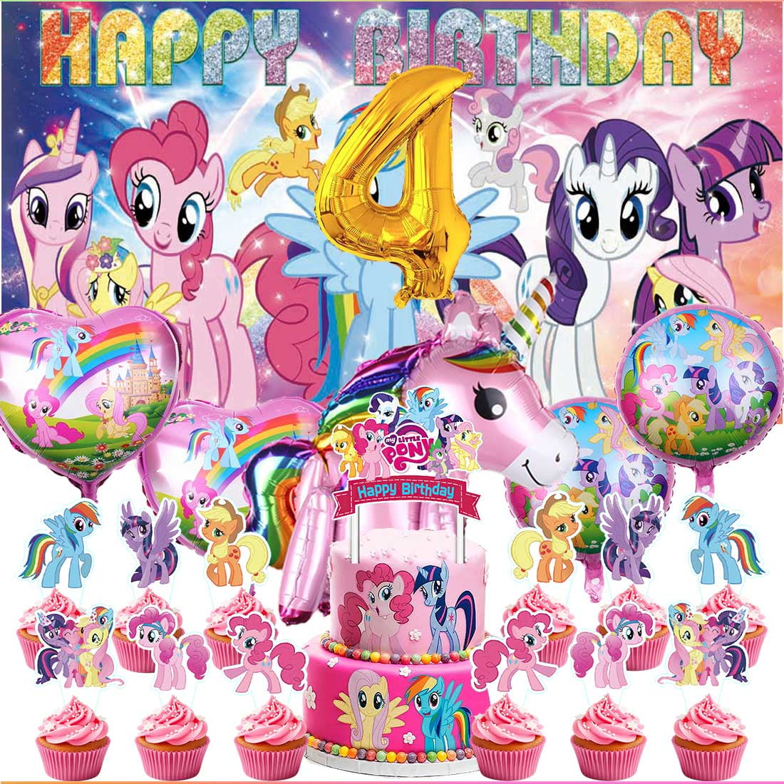 My little pony Party Supplies Decor 4th Kit Balloons Birthday Cake ...