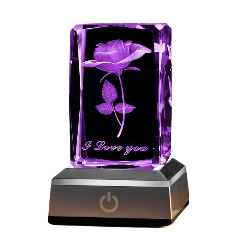MyArtWe Crystal Rose 3D LED Night Light Colorful Decor Lamp Valentine's ...