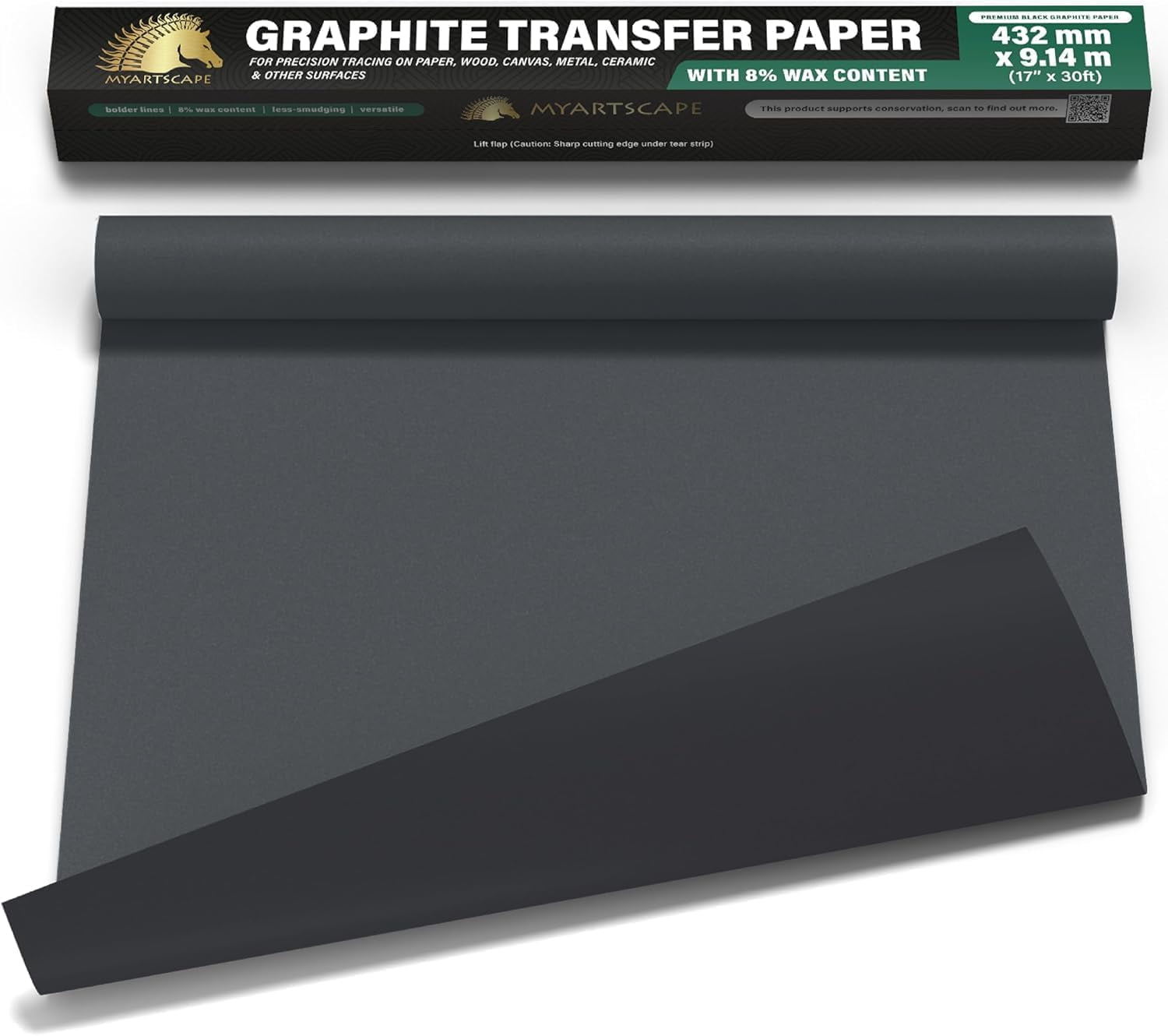 MyArtscape Graphite Transfer Paper MFF30 Roll - Black Waxed Carbon Paper 17" x 30ft Transfer ...