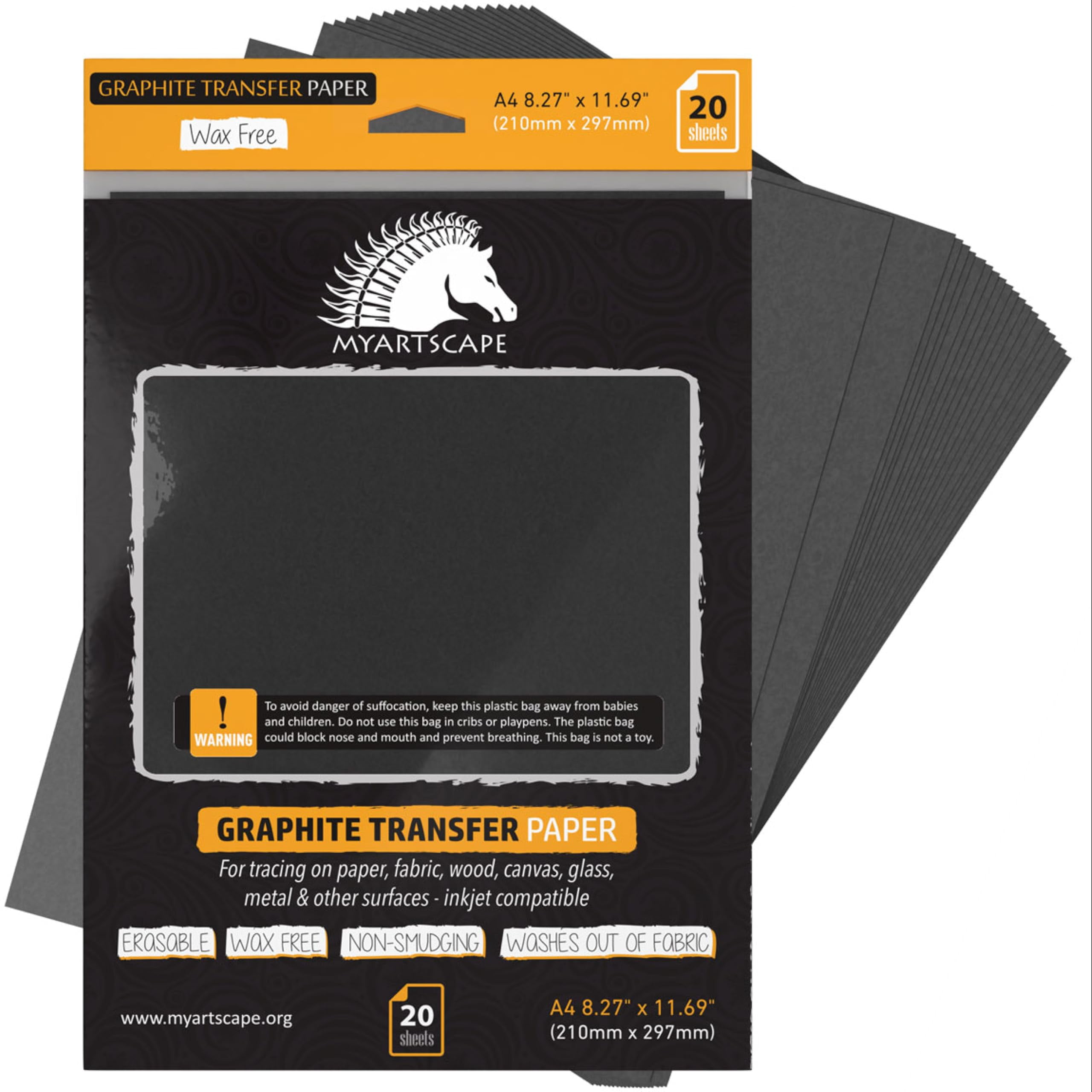 MyArtscape Graphite Transfer Paper, TSF6 20 Black Sheets - Wax Free ...
