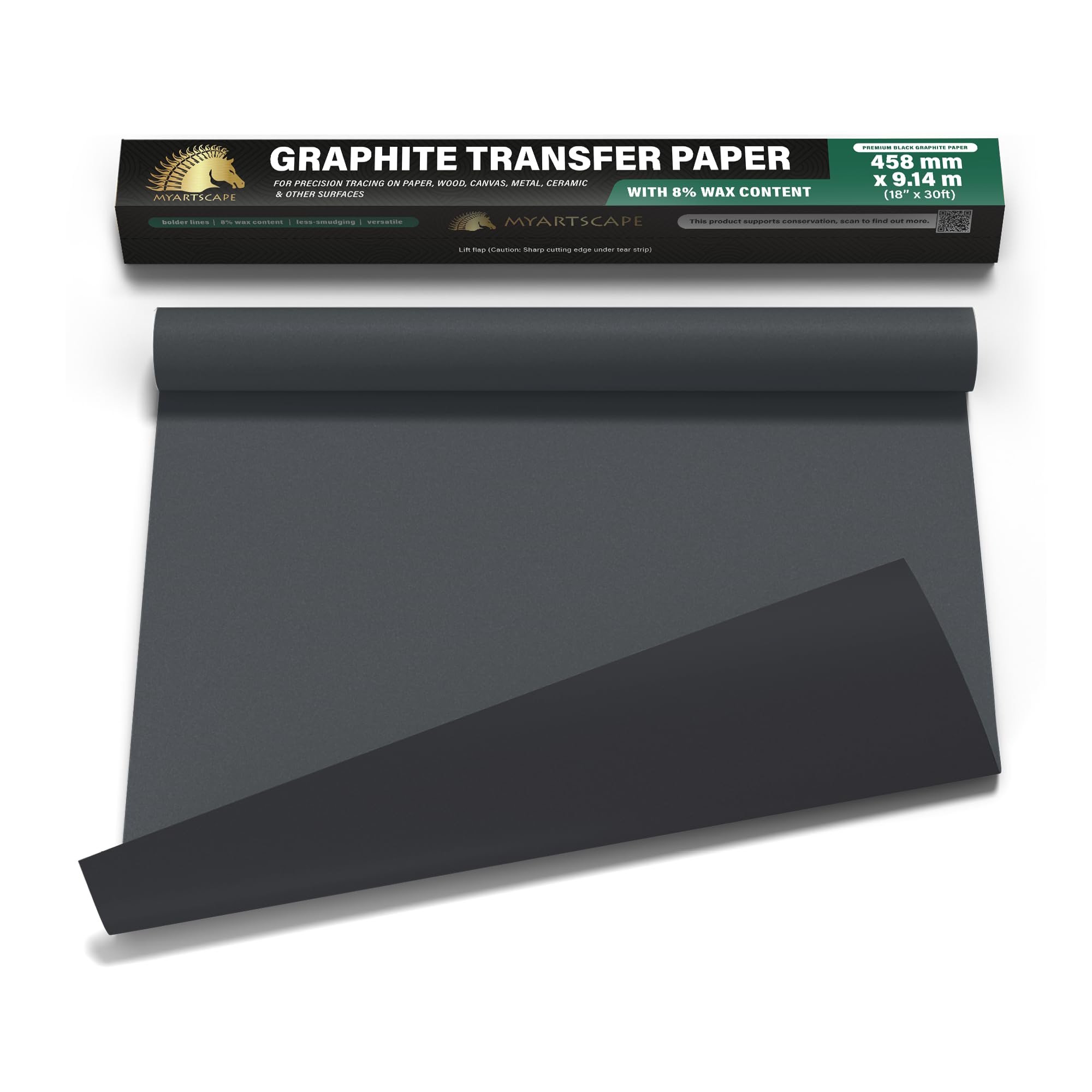 MyArtscape Graphite Transfer Paper TSF6 Roll - Black Waxed Carbon Paper 18" x 30ft Transfer ...