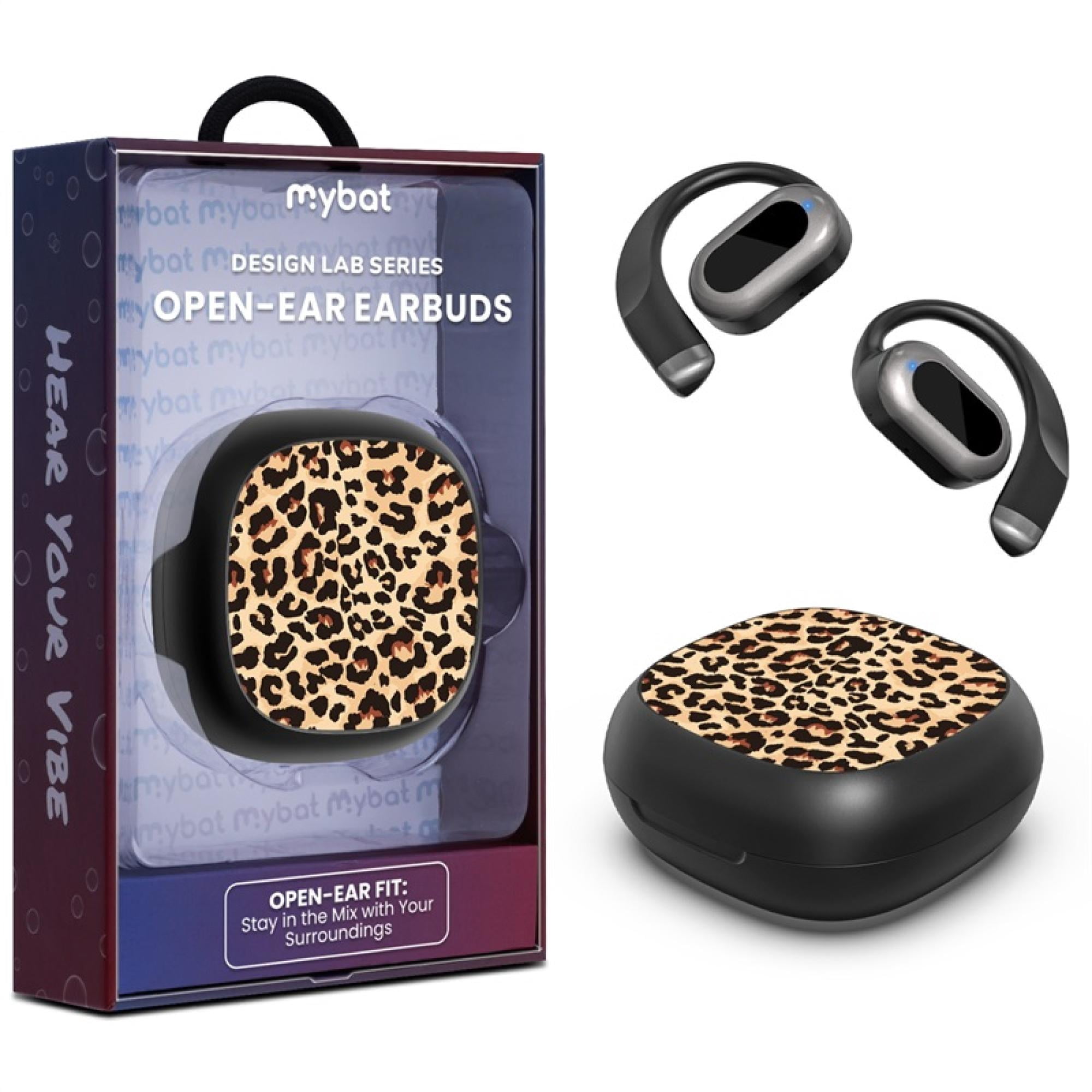 MyBat Design Lab Open-Ear Wireless Earbuds, Leopard Print Design, Easy ...