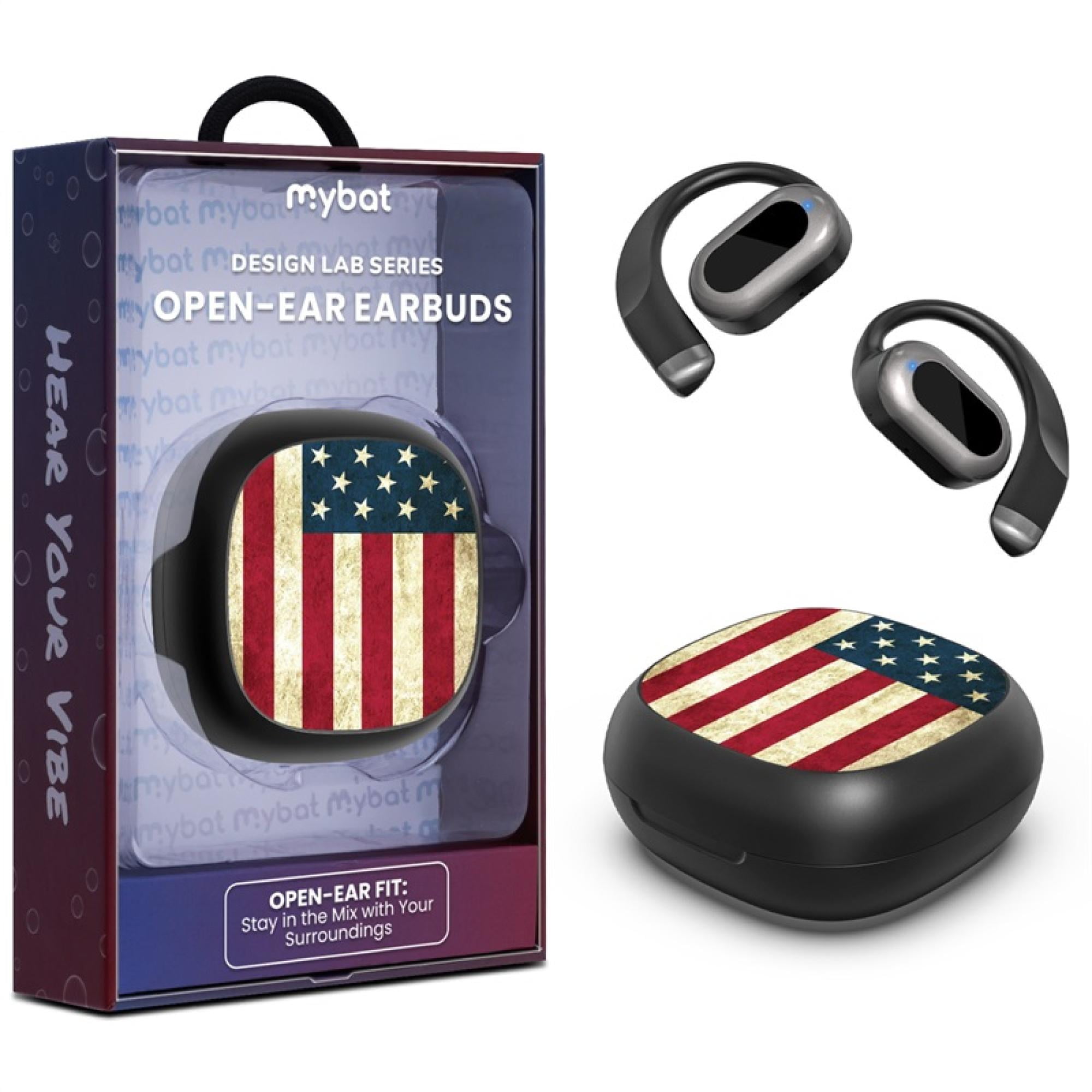 MyBat Design Lab Open-Ear Wireless Earbuds, Vintage American Flag ...
