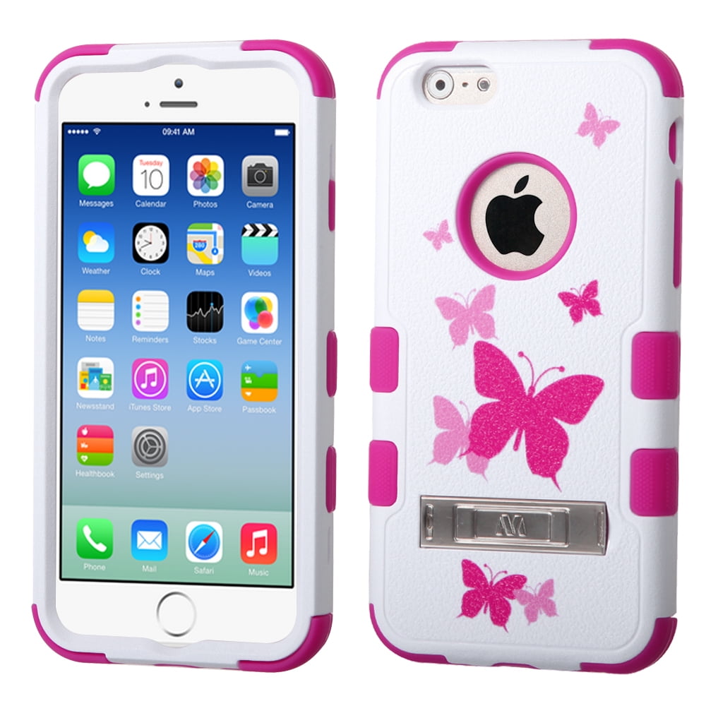 MyBat Tuff Hybrid Case for iPhone 6 & 6s - Pink Butterfly/White ...