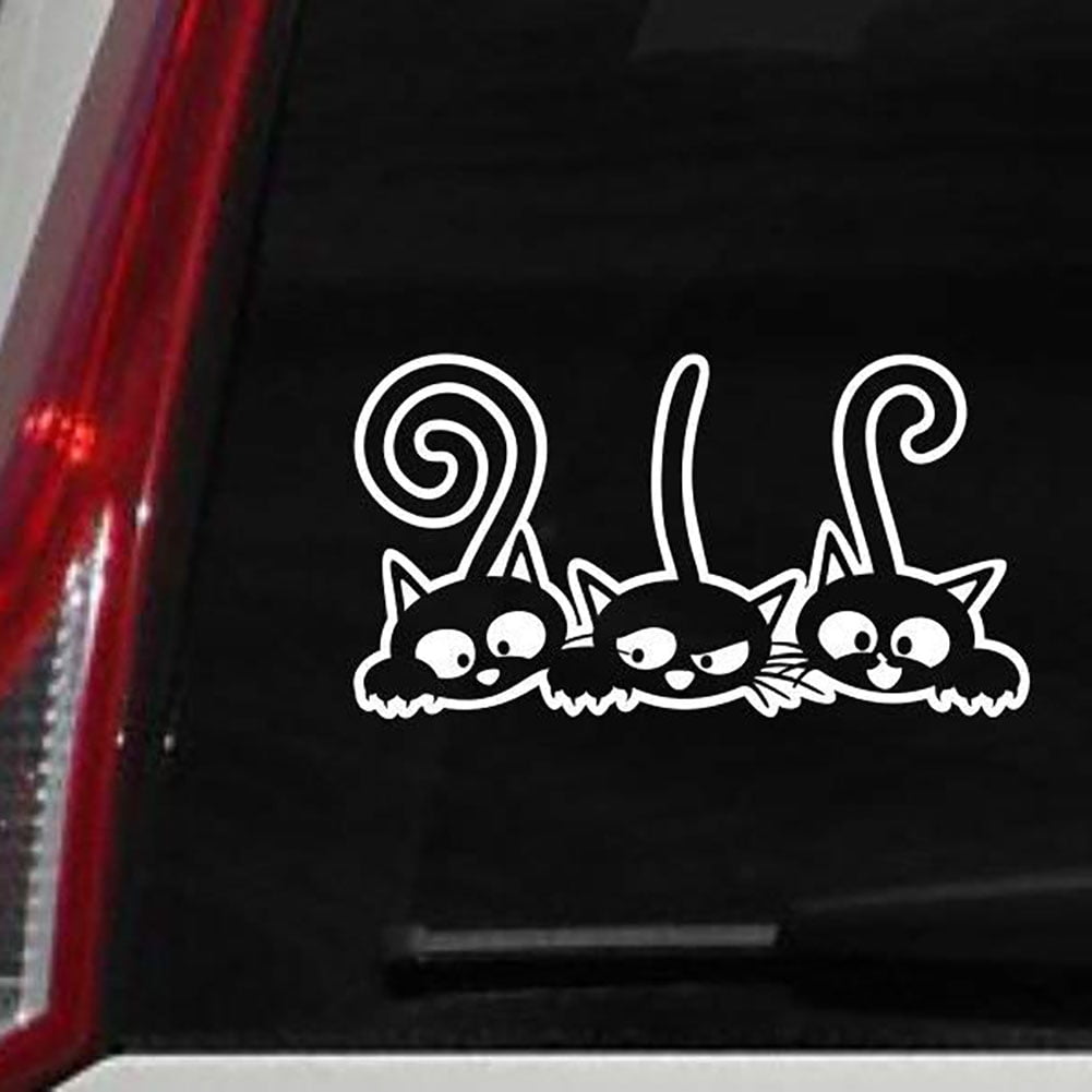 Hevirgo Three Cute Long Tail Cat Car Vehicle Body Window Reflective ...