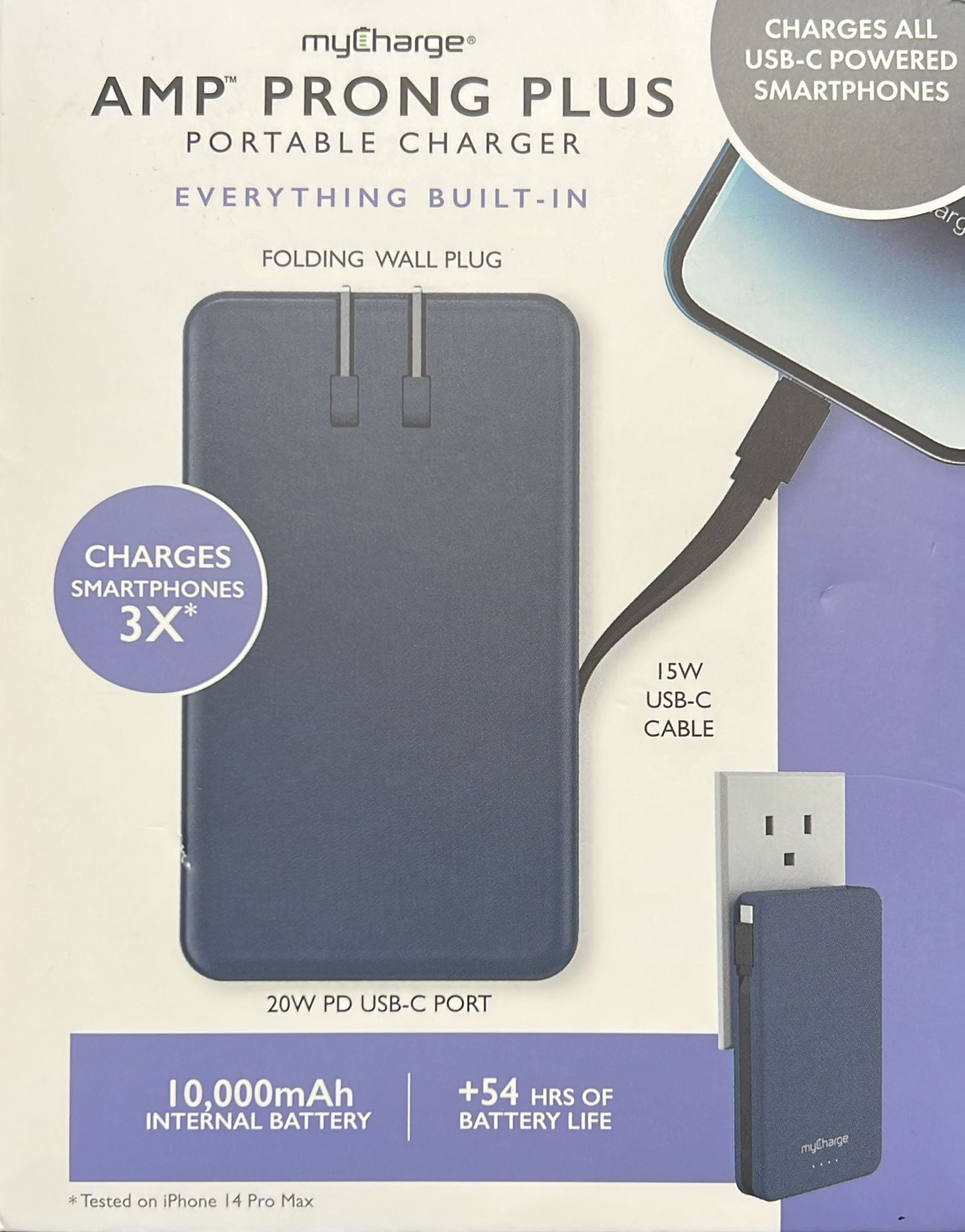 Open Box MyCharge AMPPRONG 10K mAh PD USB-C Cable + Wall plug, Blue ...