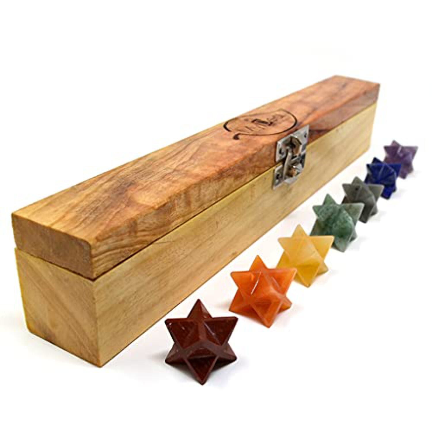 MyDeal Products Crystal Gemstone Merkaba Chakra Set with Wood Case for ...
