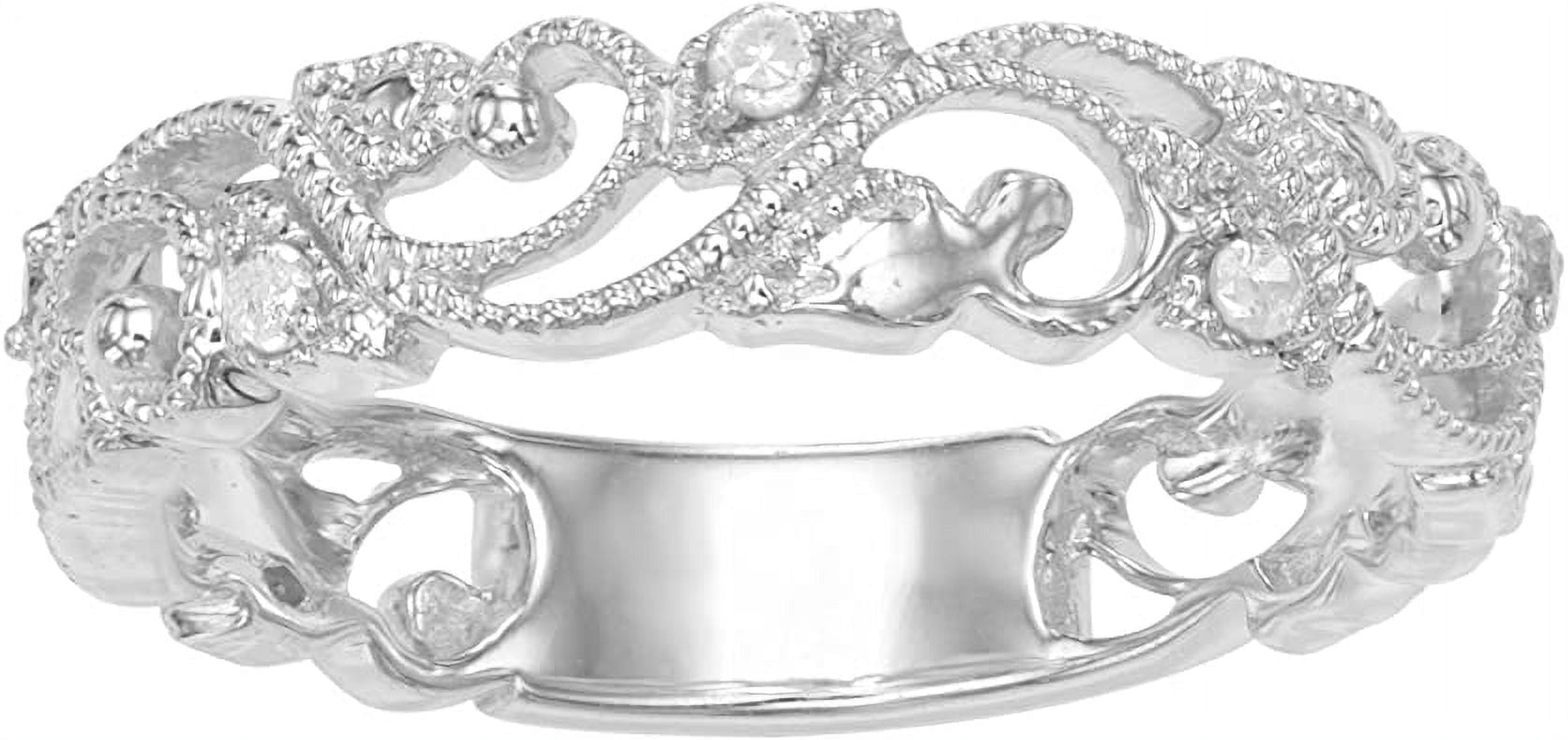 MyDiamondBox 1/10 Carat Total Weight (cttw) Sterling Silver Diamond Wedding Ring with White Gold ...